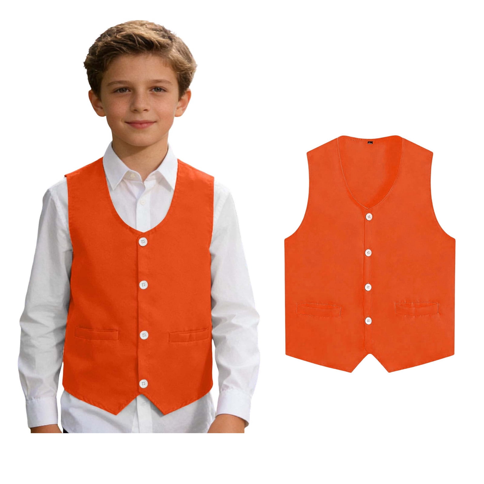 Kid Vest Sleeveless Button Up Orange Vest School Clothes Teen Boys ...