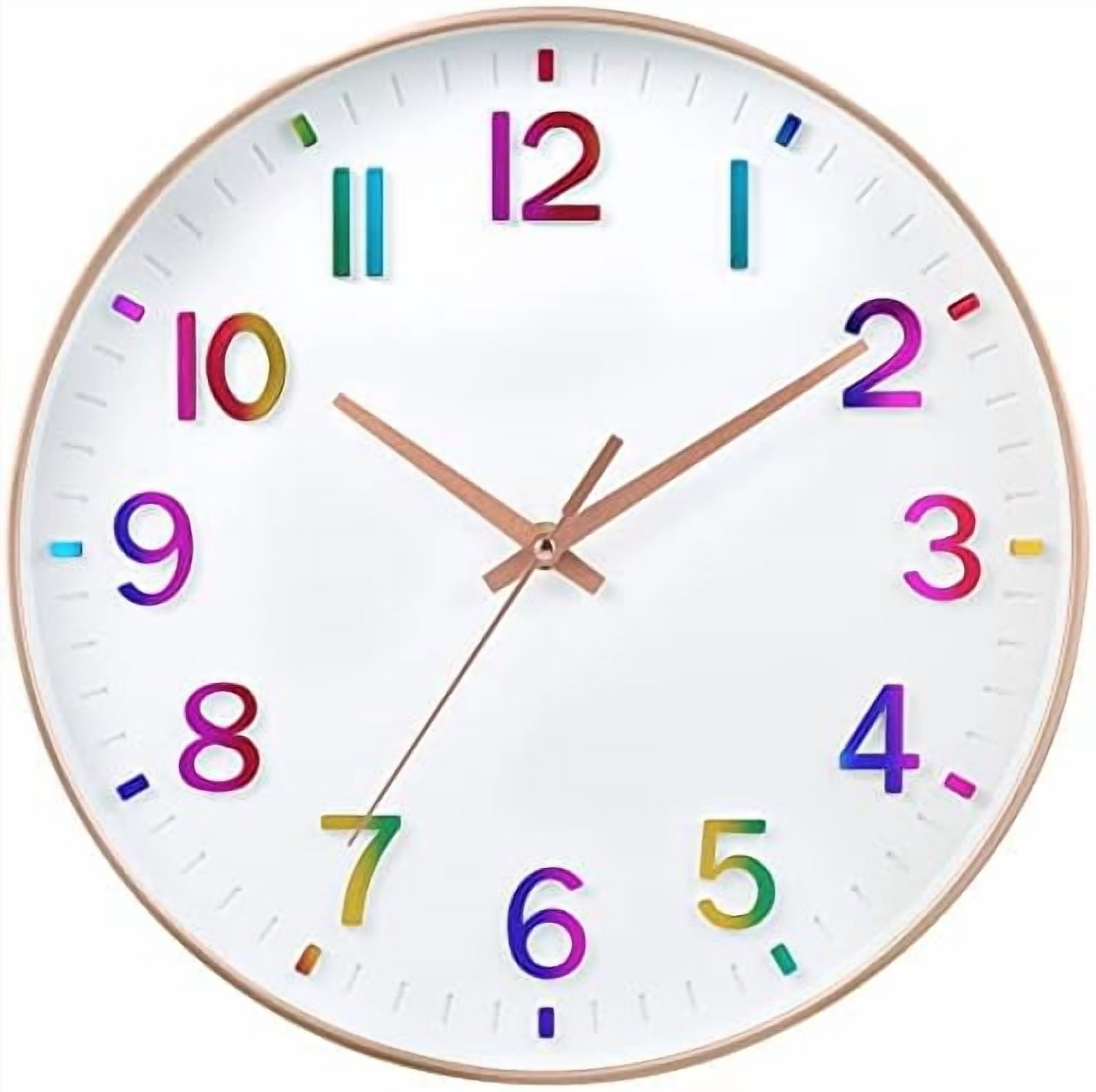 Kid Wall Clocks Battery Operated,12 inch Silent Non Ticking Modern Wall ...