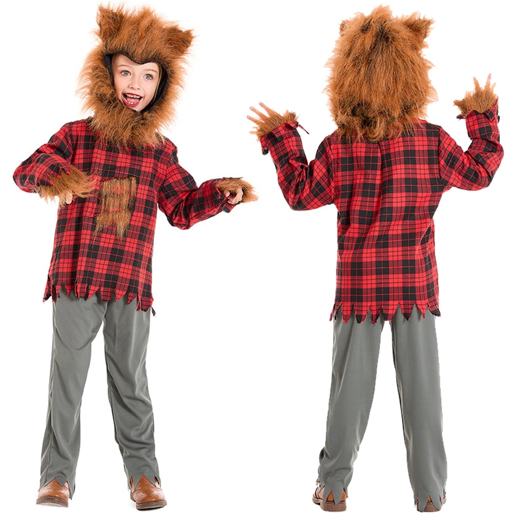 Kid Werewolf Costume with Beast Hood Halloween Bad wolf Cosplay Outfits ...