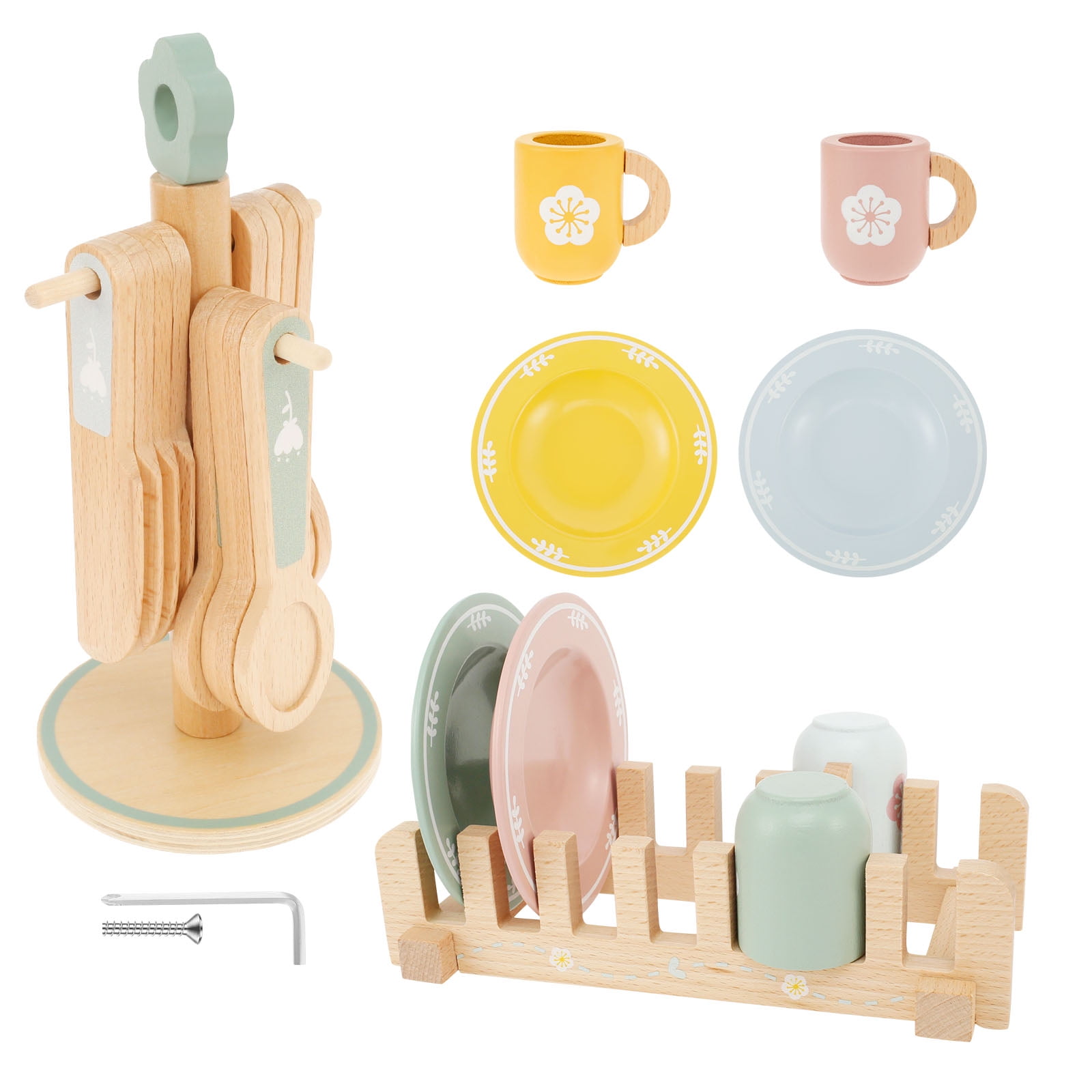 Kid Wooden Dinnerware Toy Set Safe Wood Kids Kitchen Playset Funny ...