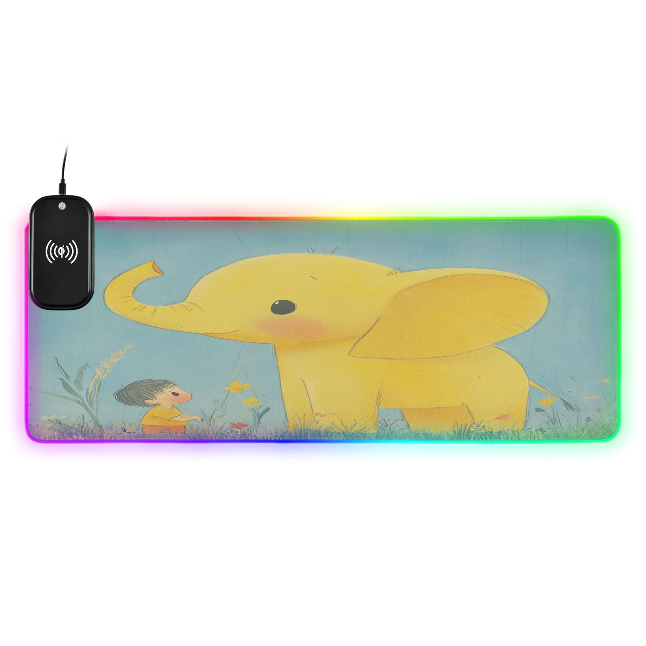 Kid and Elephant Large RGB Gaming Mouse Pad with Fast Wireless Charging ...
