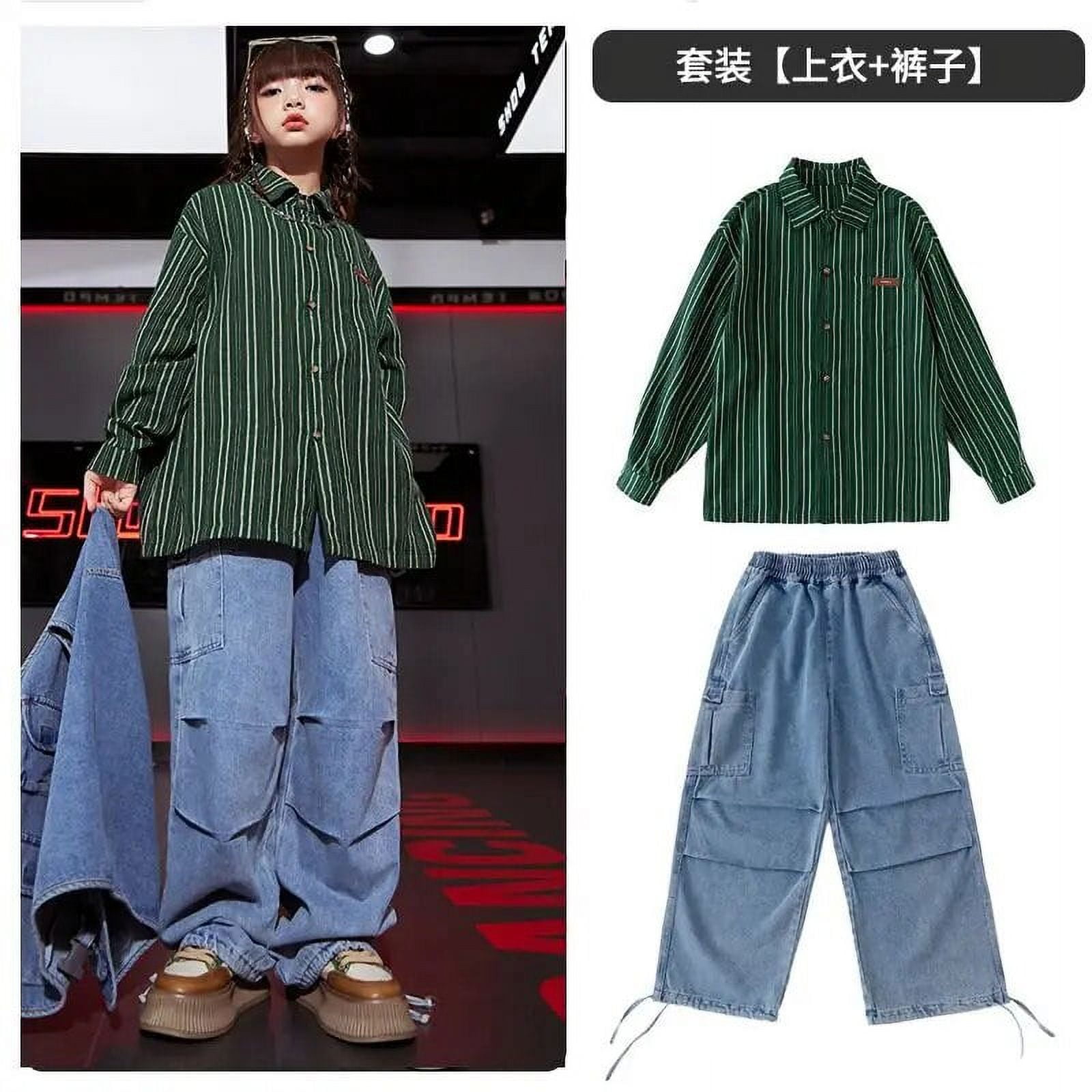 Kid costume Loose Vest Cargo Pants Blue Suit Girls Jazz Dance Drum ...