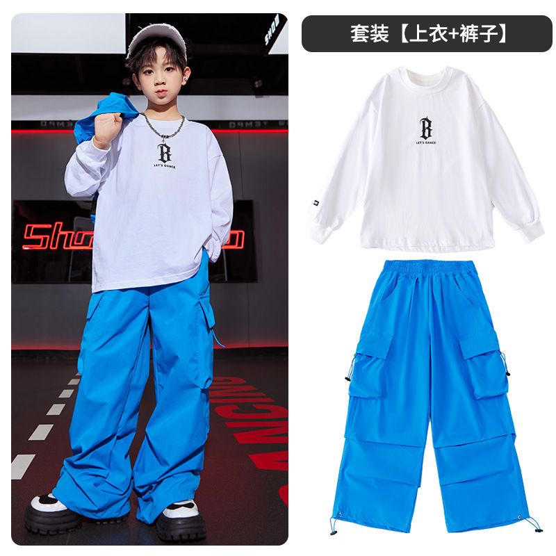 Kid costume Loose Vest Cargo Pants Blue Suit Girls Jazz Dance Drum ...