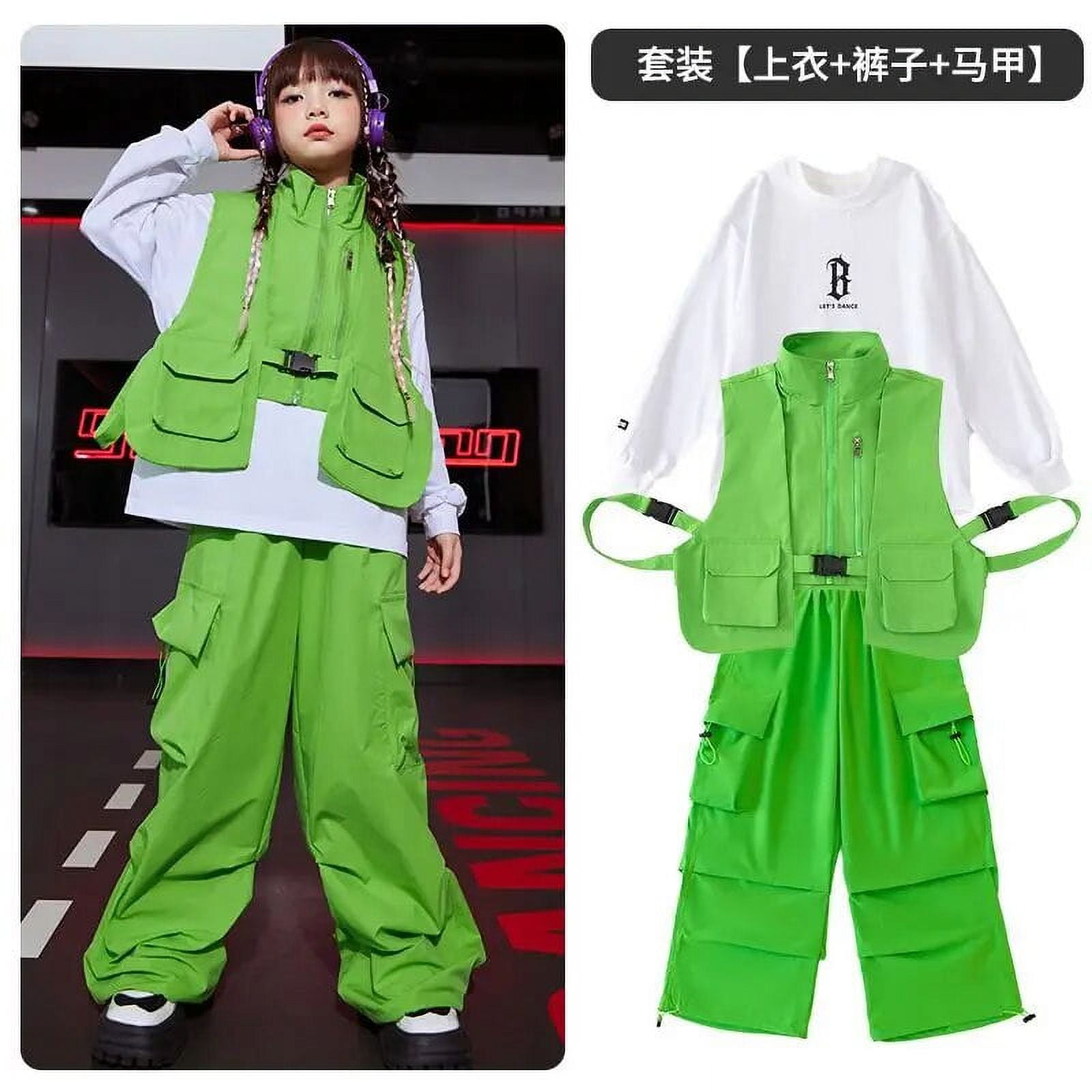Kid costume Loose Vest Cargo Pants Blue Suit Girls Jazz Dance Drum ...