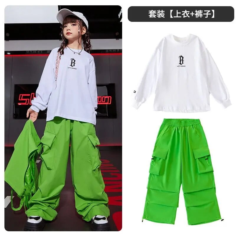 Kid costume Loose Vest Cargo Pants Blue Suit Girls Jazz Dance Drum ...