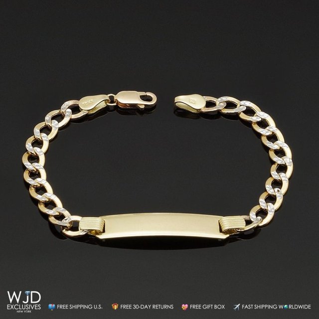 WJD Exclusives Kid's Real 10K Yellow Gold Diamond Cut Cuban Curb I.D ...