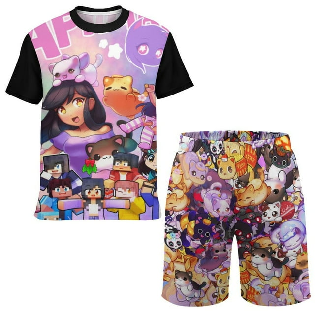 Kid's 2 Piece Outfits 3D Aphmau Short Sleeve Tee Shirt and Track Shorts ...