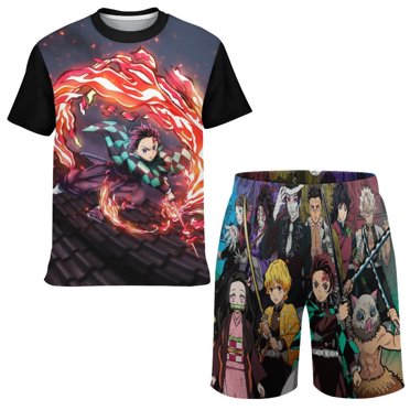 Demon Slayer Boys Short Sleeve Mesh T-Shirt And Shorts Outfit Set ...