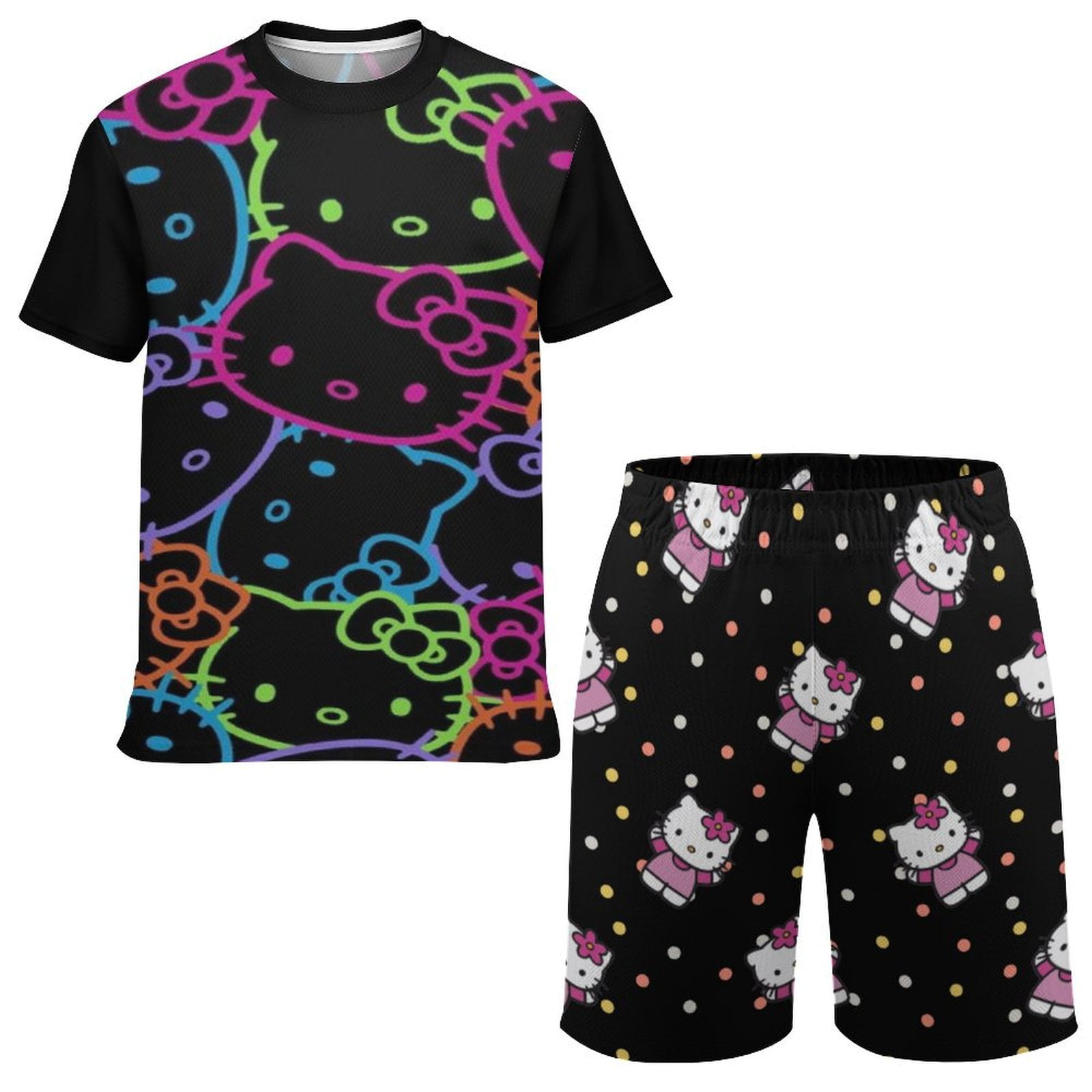 Kid's 2 Piece Outfits 3D Hello Kitty Short Sleeve Tee Shirt and Track ...