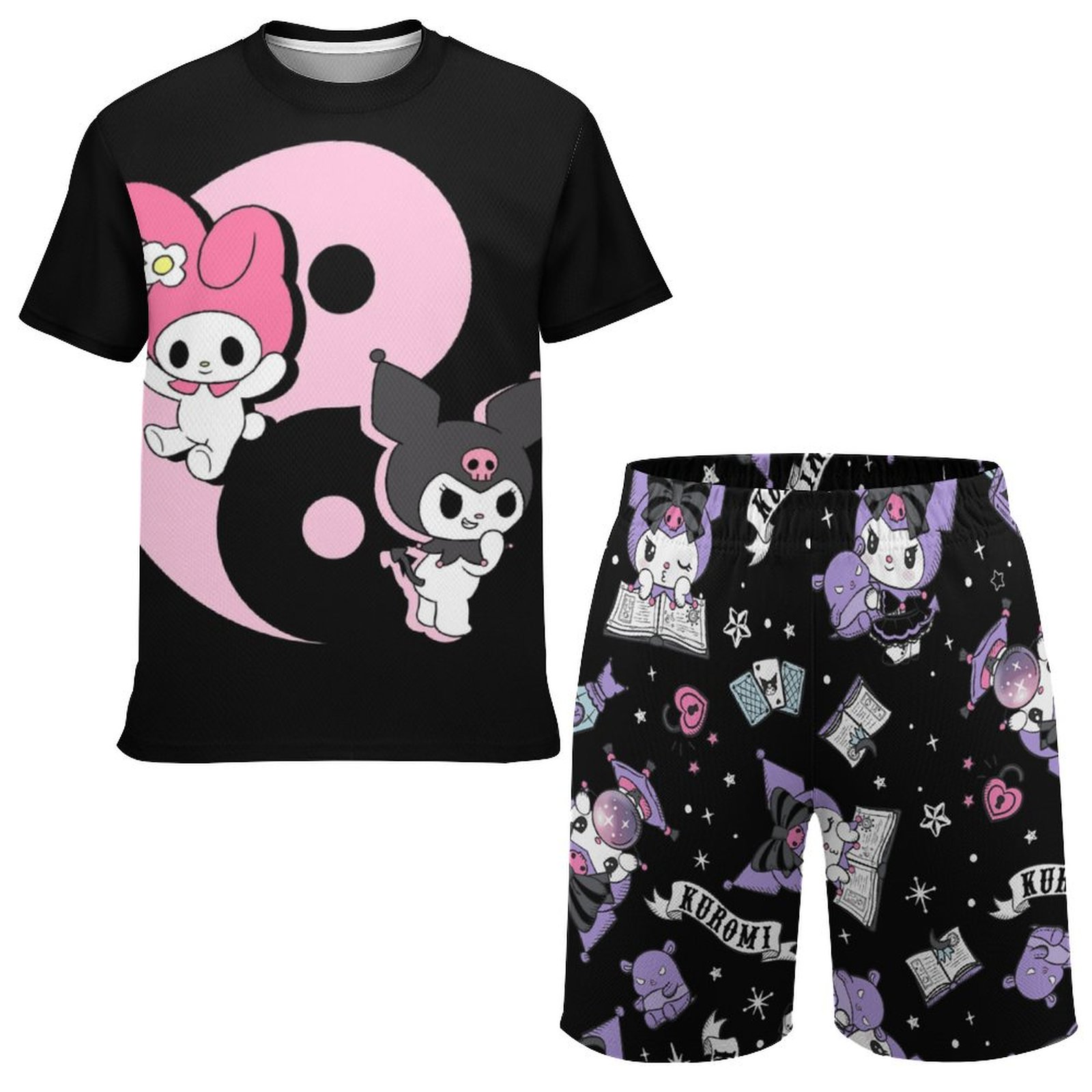 Kid's 2 Piece Outfits 3D Kuromi And Melody Short Sleeve Tee Shirt and ...