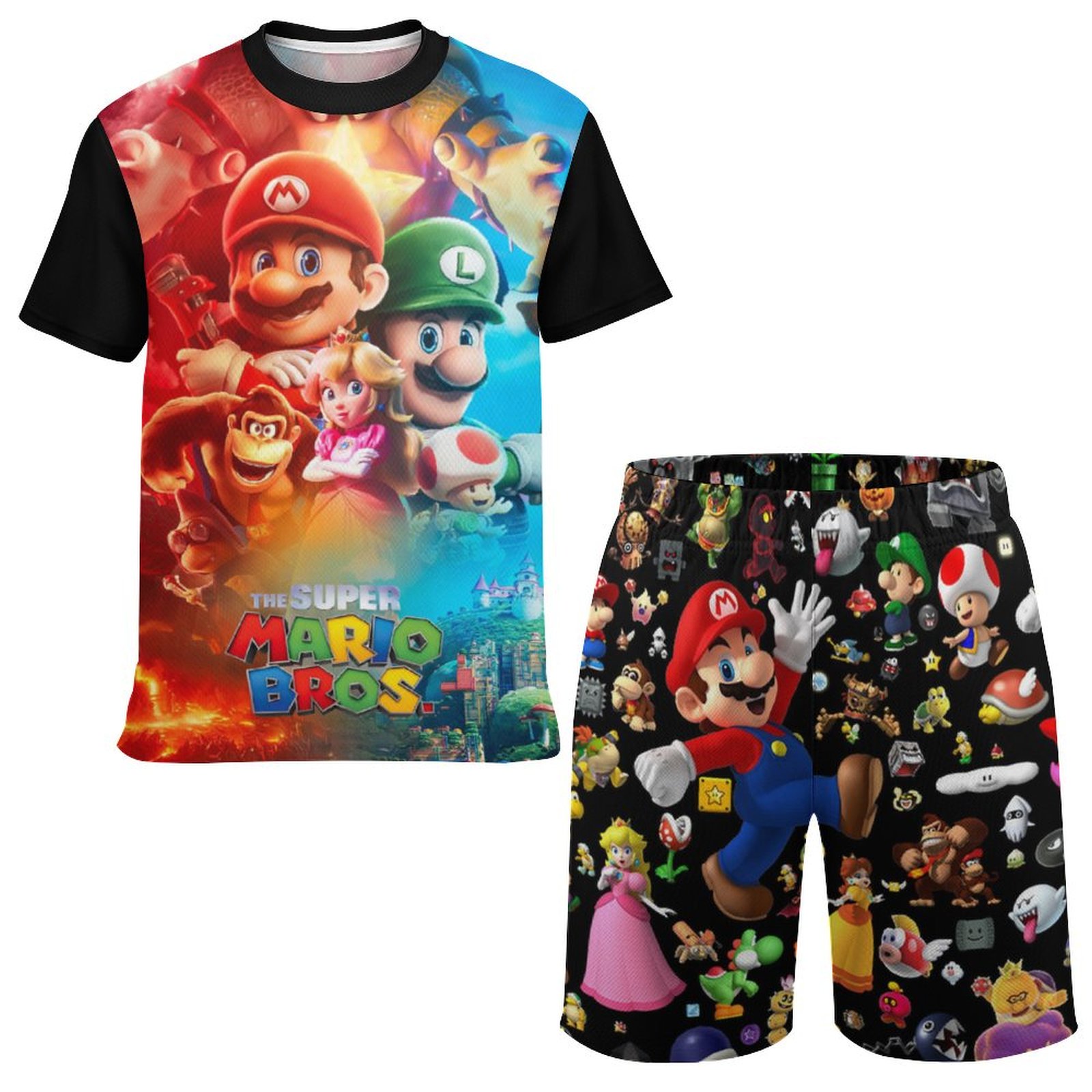 Kid's 2 Piece Outfits 3D Super Mario Short Sleeve Tee Shirt and Track ...