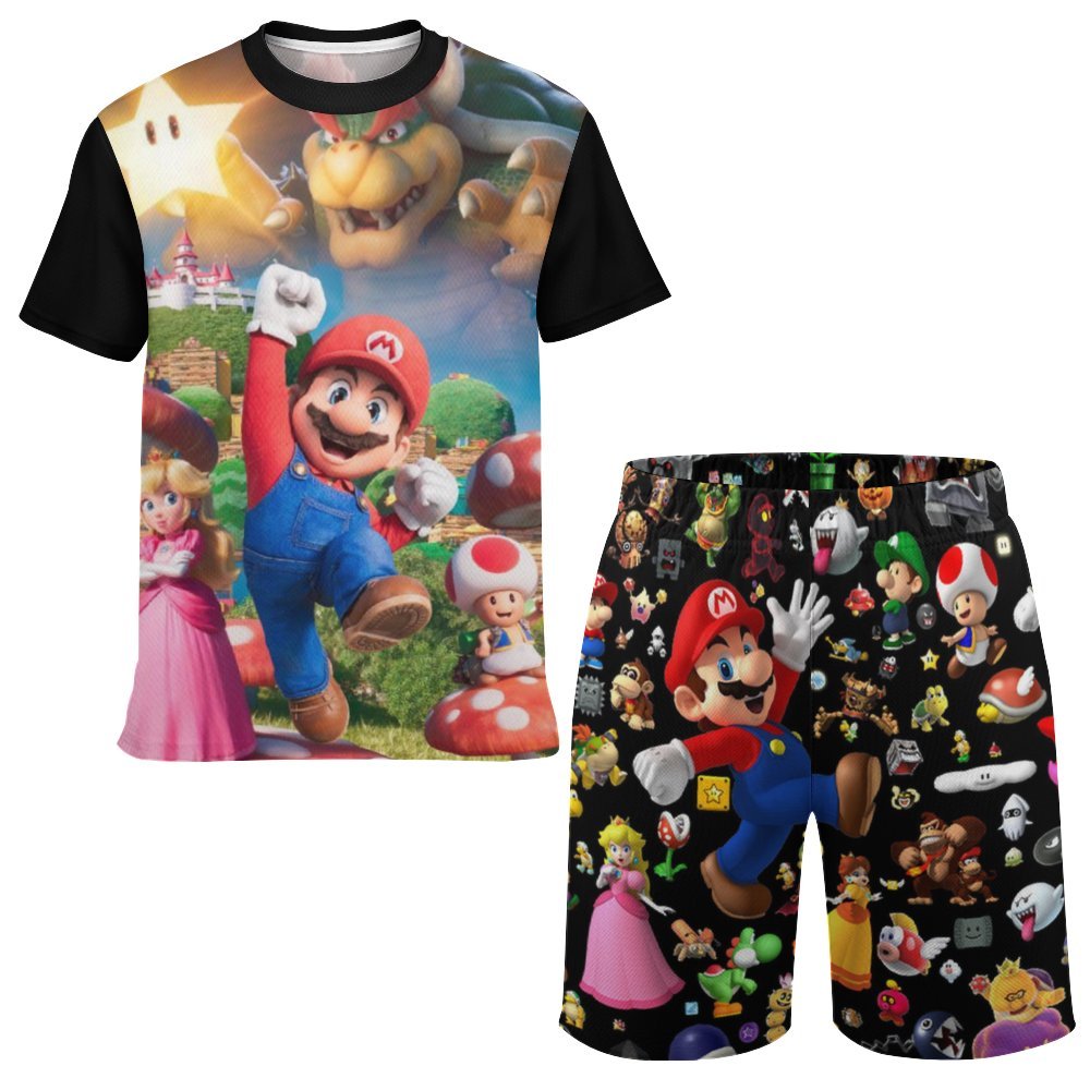 Kid's 2 Piece Outfits 3D Super Mario Short Sleeve Tee Shirt and Track ...