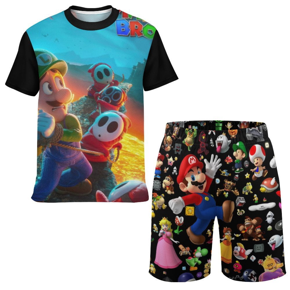 Kid's 2 Piece Outfits 3D Super Mario Short Sleeve Tee Shirt and Track ...