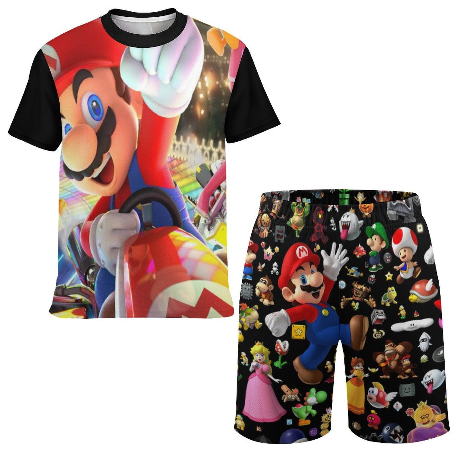 Kid's 2 Piece Outfits 3D Super Mario Short Sleeve Tee Shirt and Track ...