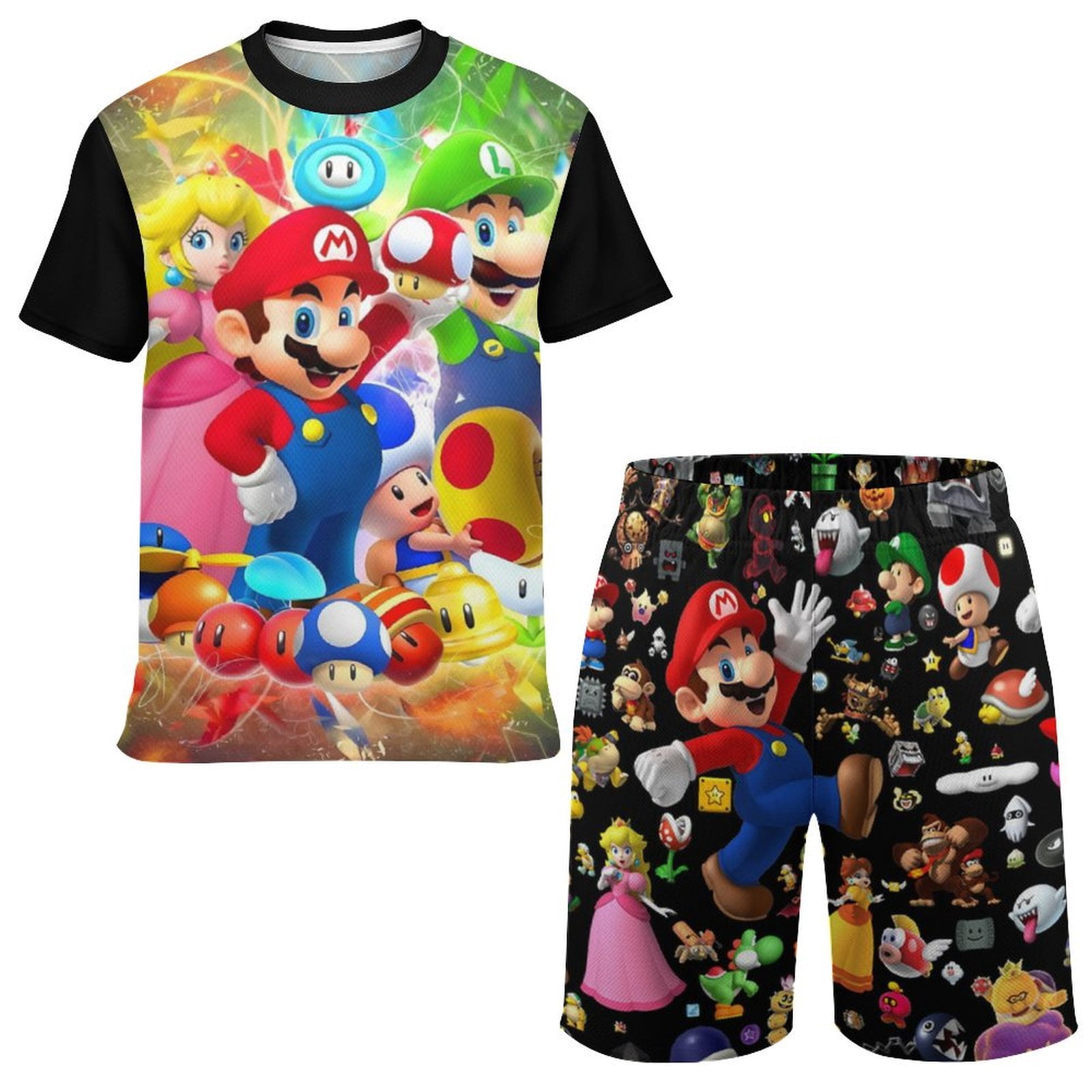 Kid's 2 Piece Outfits 3D Super Mario Short Sleeve Tee Shirt and Track ...
