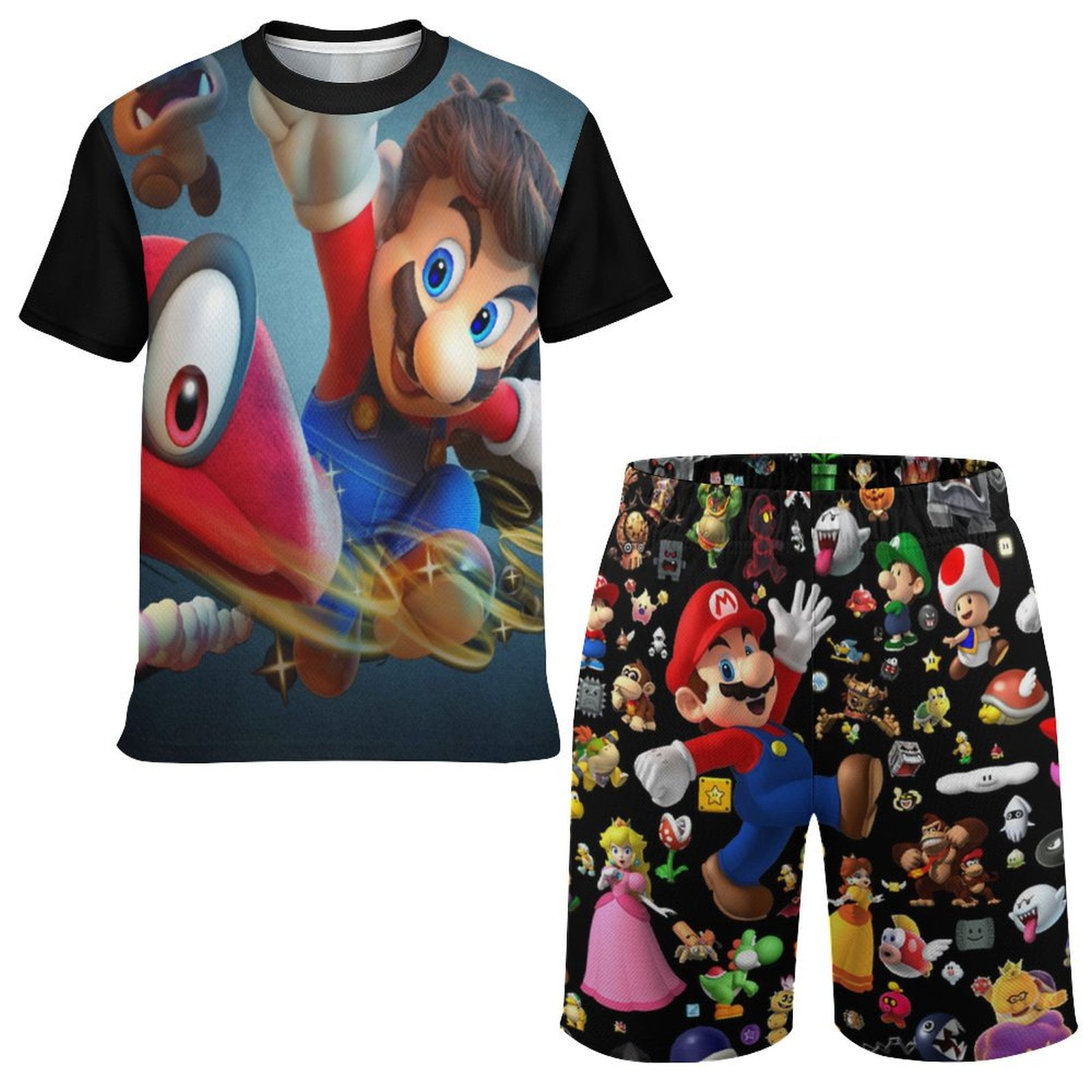 Kid's 2 Piece Outfits 3D Super Mario Short Sleeve Tee Shirt and Track ...