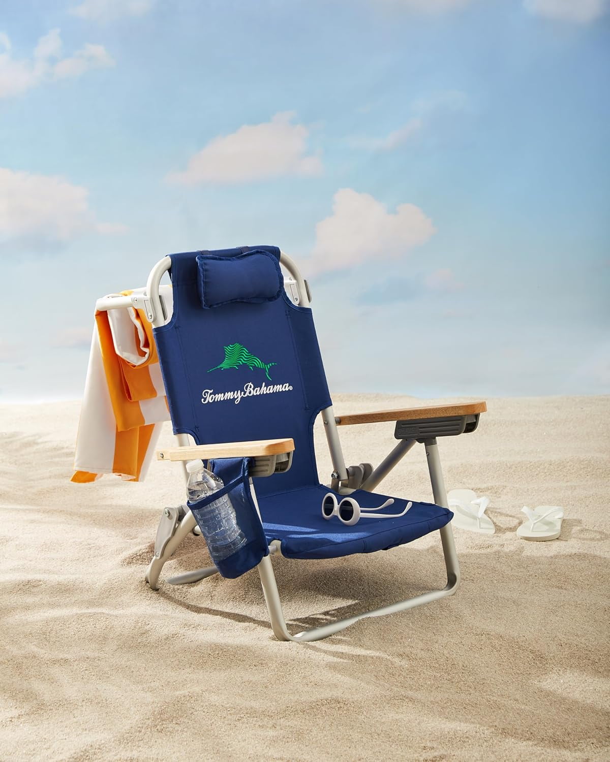 Kid's 5-Position Lay Flat Backpack Folding Beach Chair, Solid Navy Wavy ...
