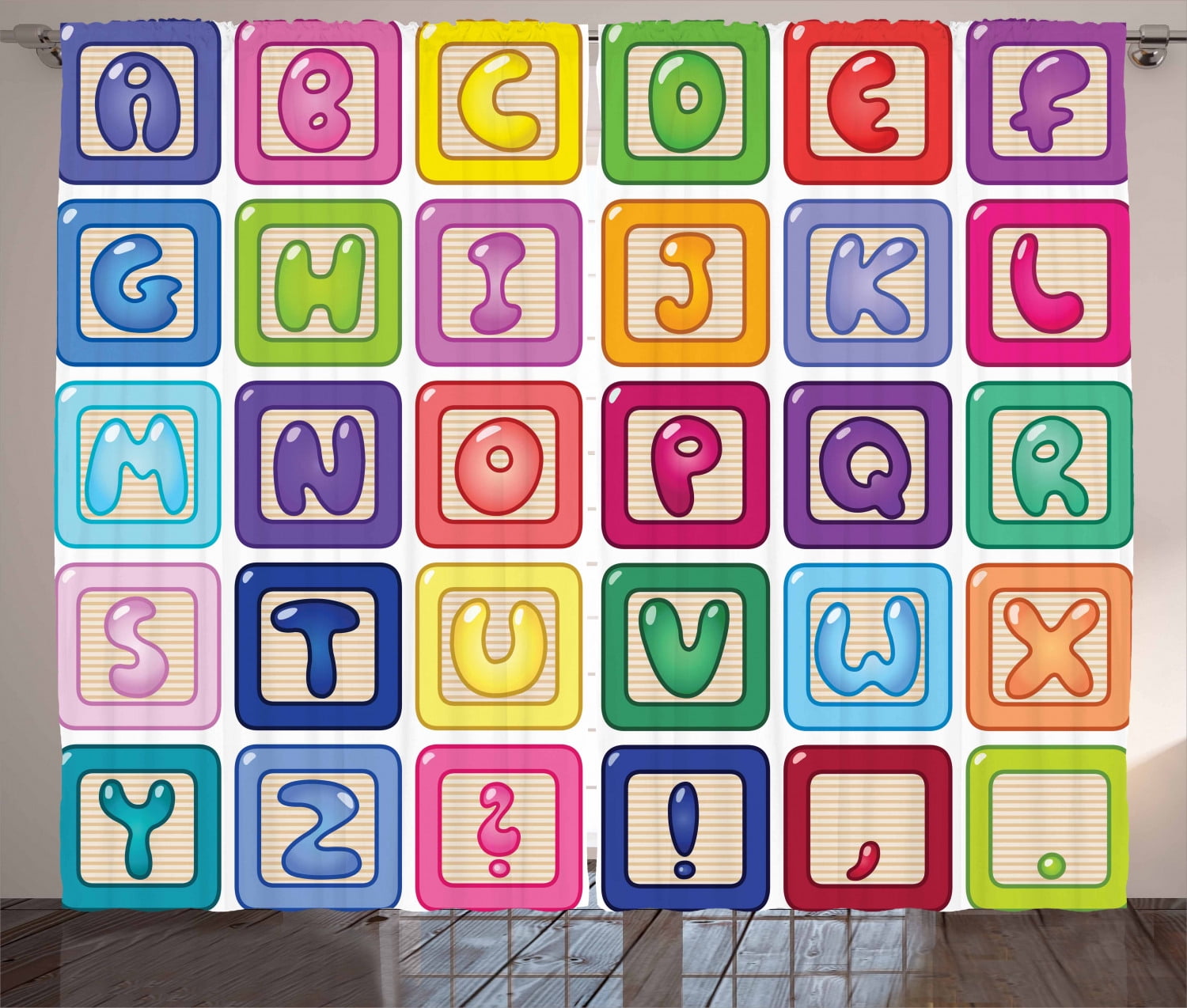Ambesonne Cartoon Activity Curtains 2 Panel Set, English Alphabet, 108 ...