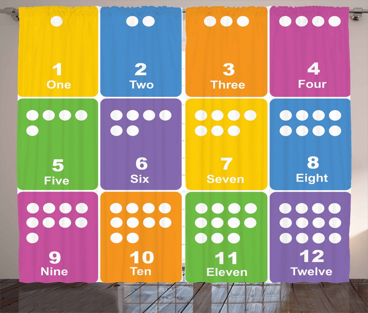 Ambesonne Cartoon Activity Curtains 2 Panel Set, Colorful Numbers, 108 ...