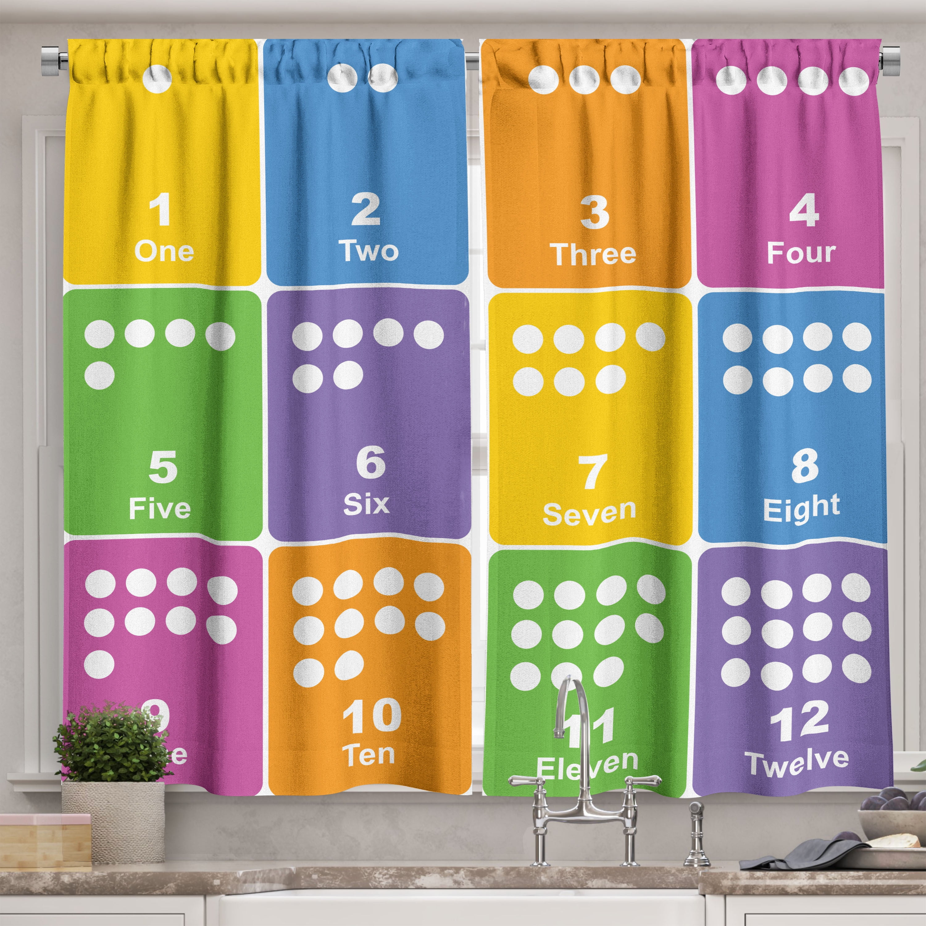 Ambesonne Cartoon Activity Kitchen Curtains, Colorful Numbers, 55"x39 ...