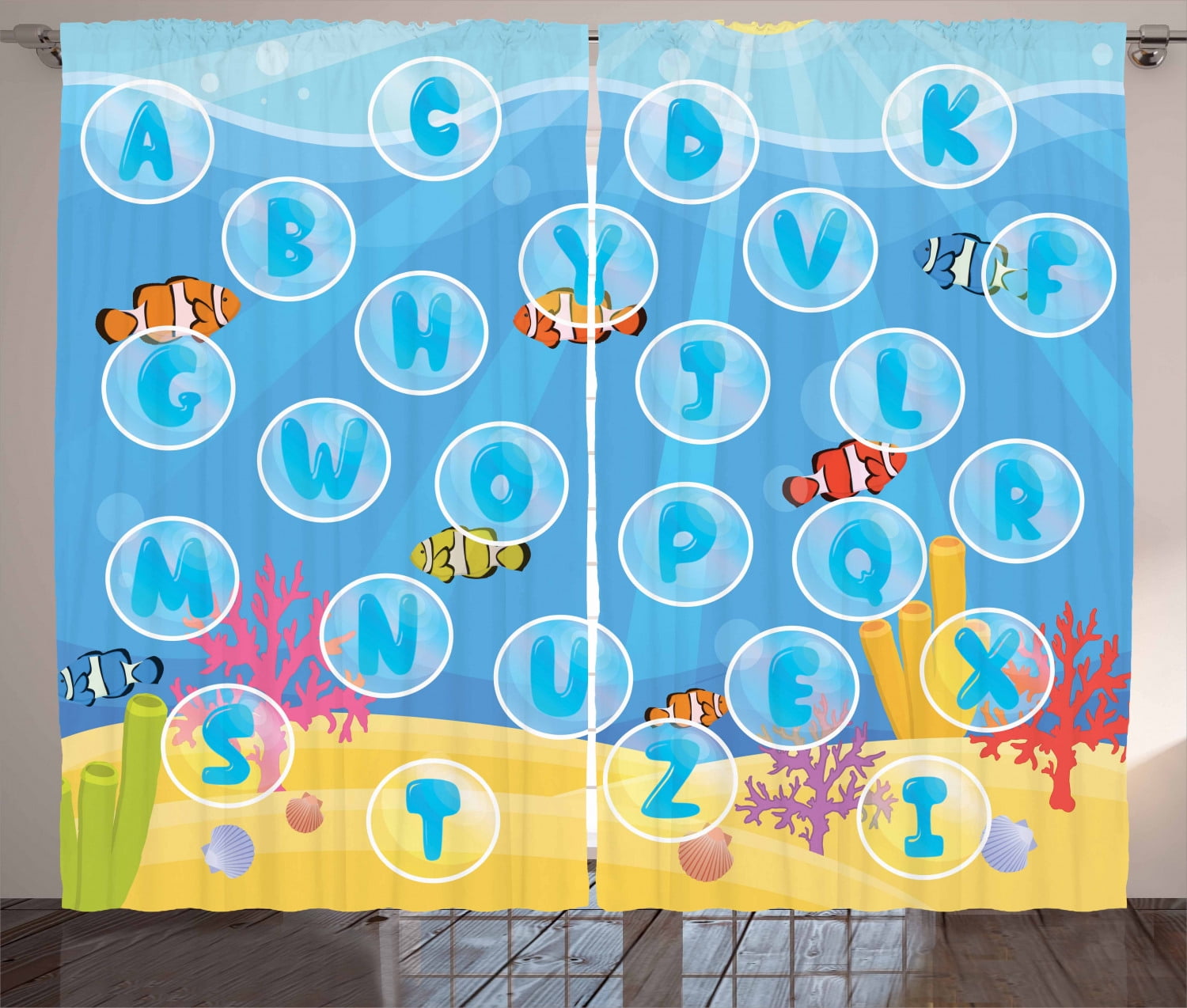 Ambesonne Cartoon Activity Curtains 2 Panel Set, Alphabet Letters, 108 ...