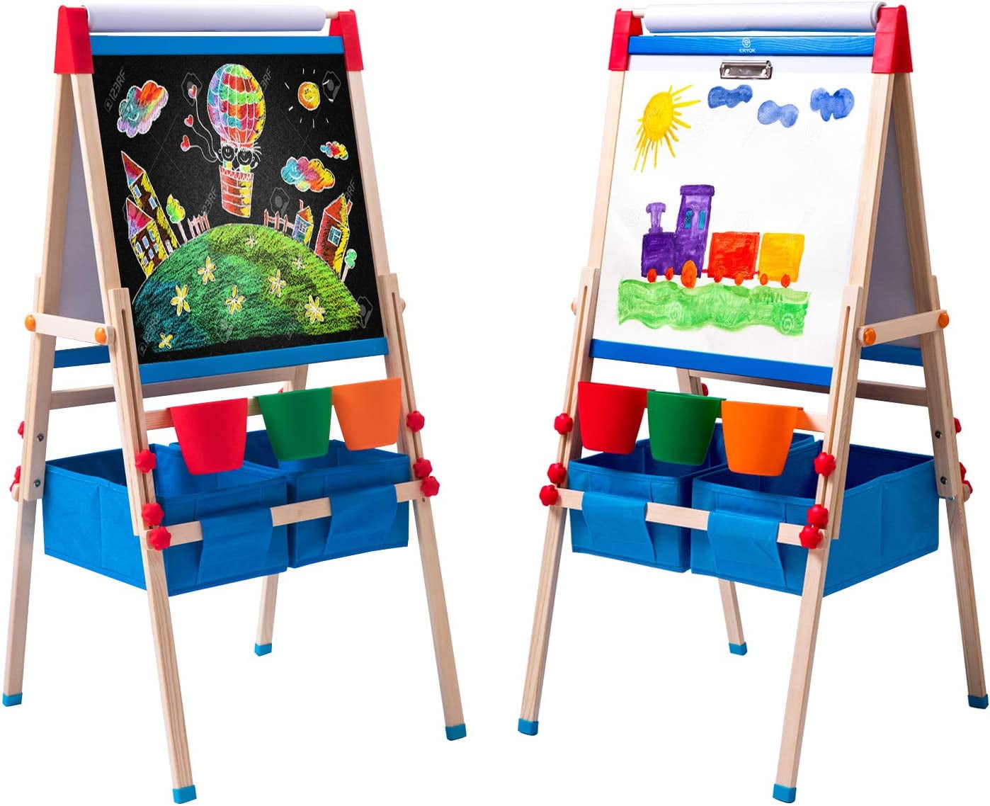 Kid's Art Easel with Adjustable Double-sided Magnetic Board, Paper Roll, Storage and Accessories ...