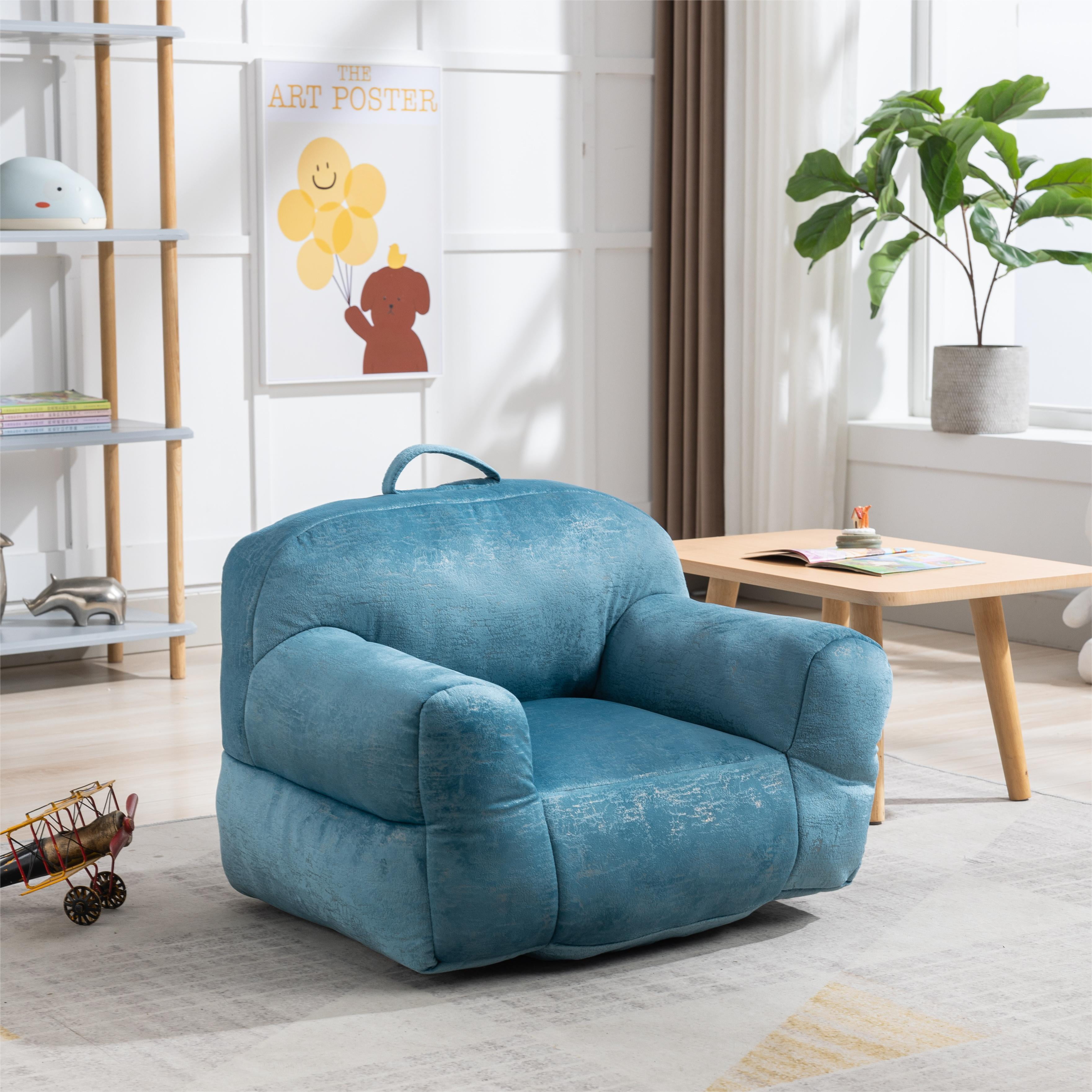 Kid's Bean Bag Chair, Velvet Fabric Memory Sponge Arm Chair with ...