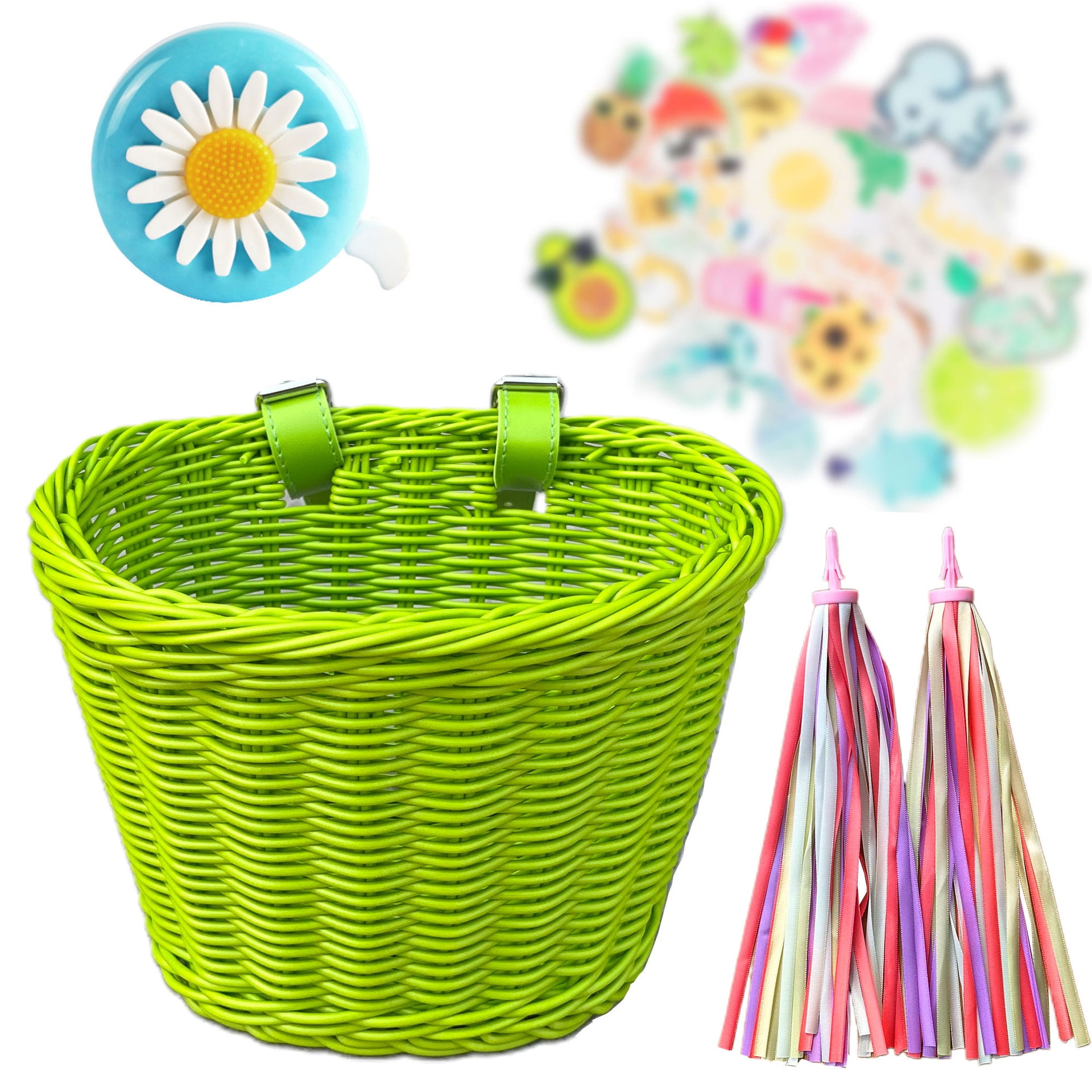 Kid's Bicycle Basket,Colored Tassels Wicker Front Handlebar Bike Basket ...
