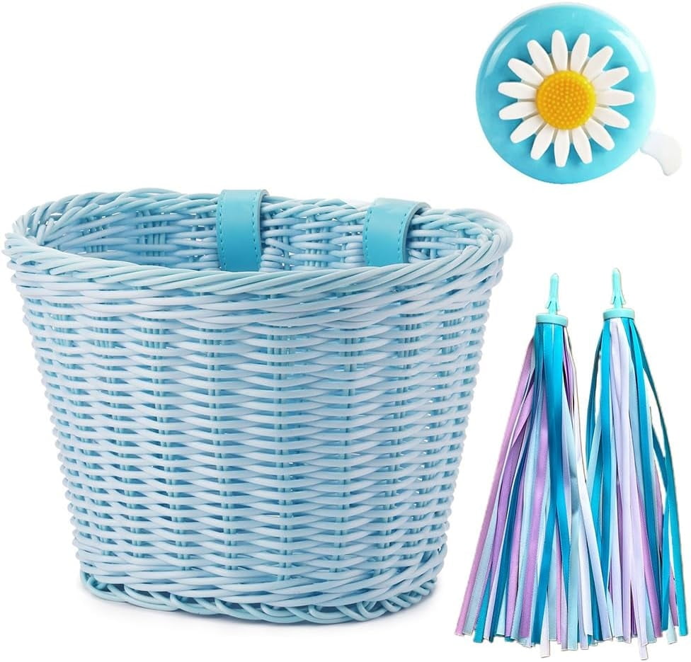 Kid's Bicycle Basket Streamers Set, Children's Bike Handlebar Wicker ...