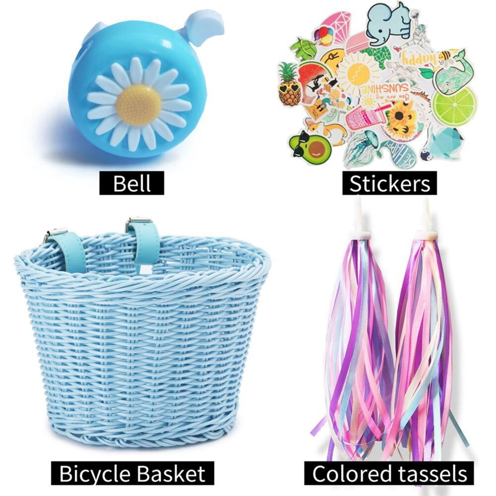 Kid's Bicycle Basket Streamers Set, PE Rattan Bike Basket for Handlebar ...