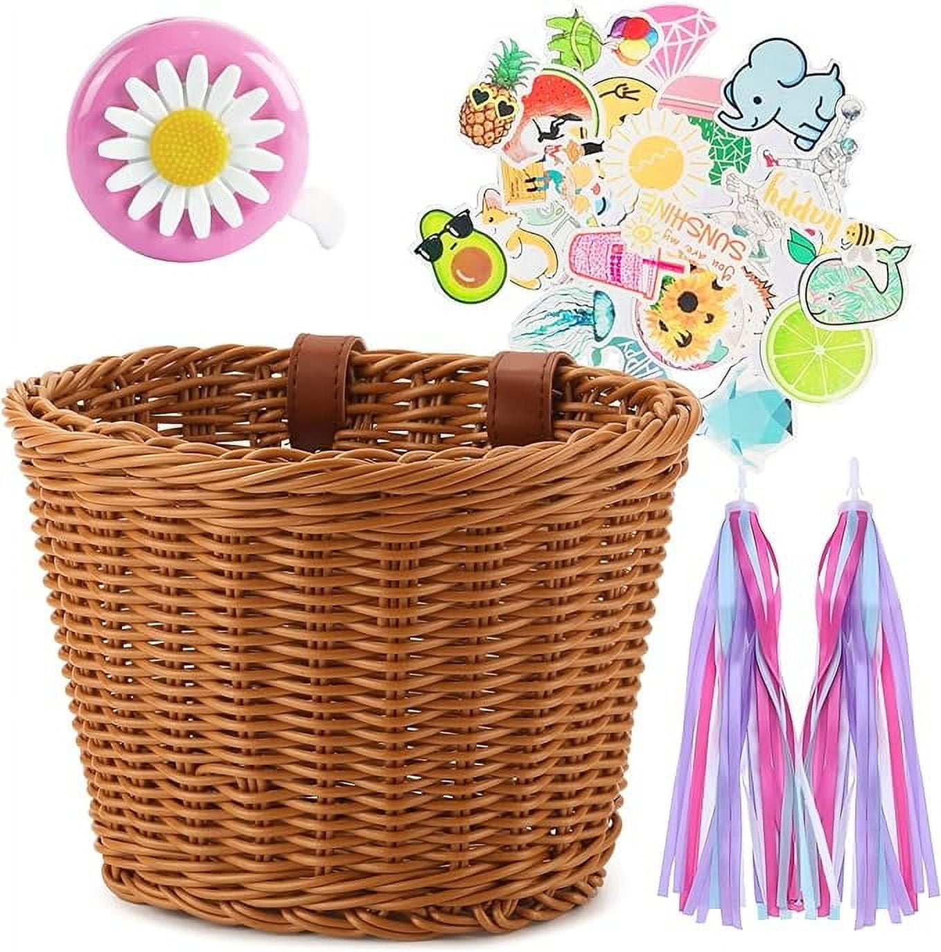 Kid's Bike Basket for Girls Front Bike Accessories Small Woven Wicker Cruiser Bicycle Basket ...