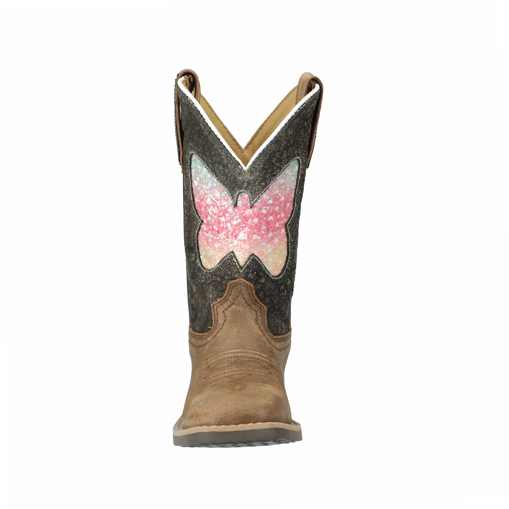 Kid's Chloe Brown Distress/Charcoal Leather Western Boot with Butterfly ...
