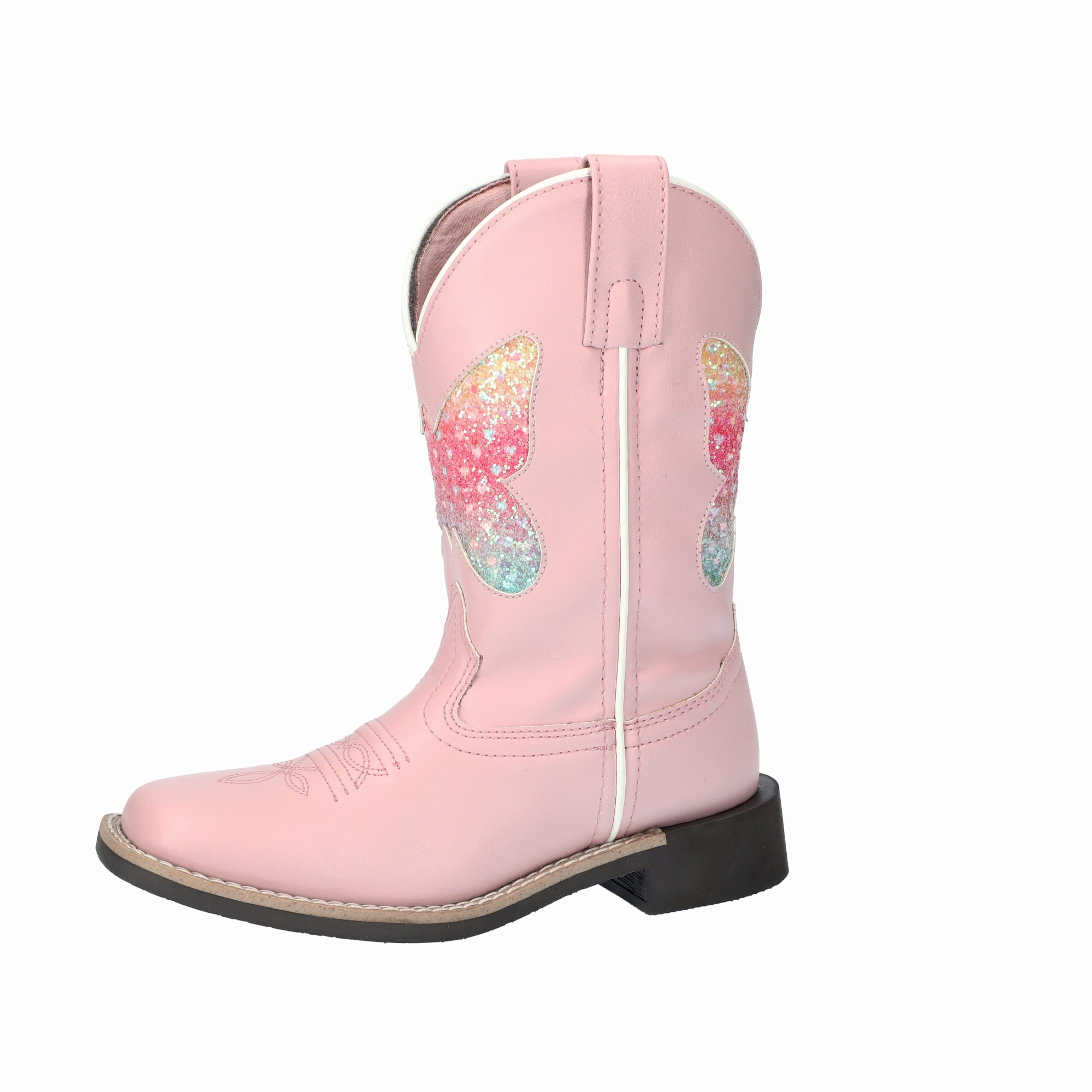 Kid's Chloe Pink Western Boot with Butterfly Glitter Underlay - Walmart.com