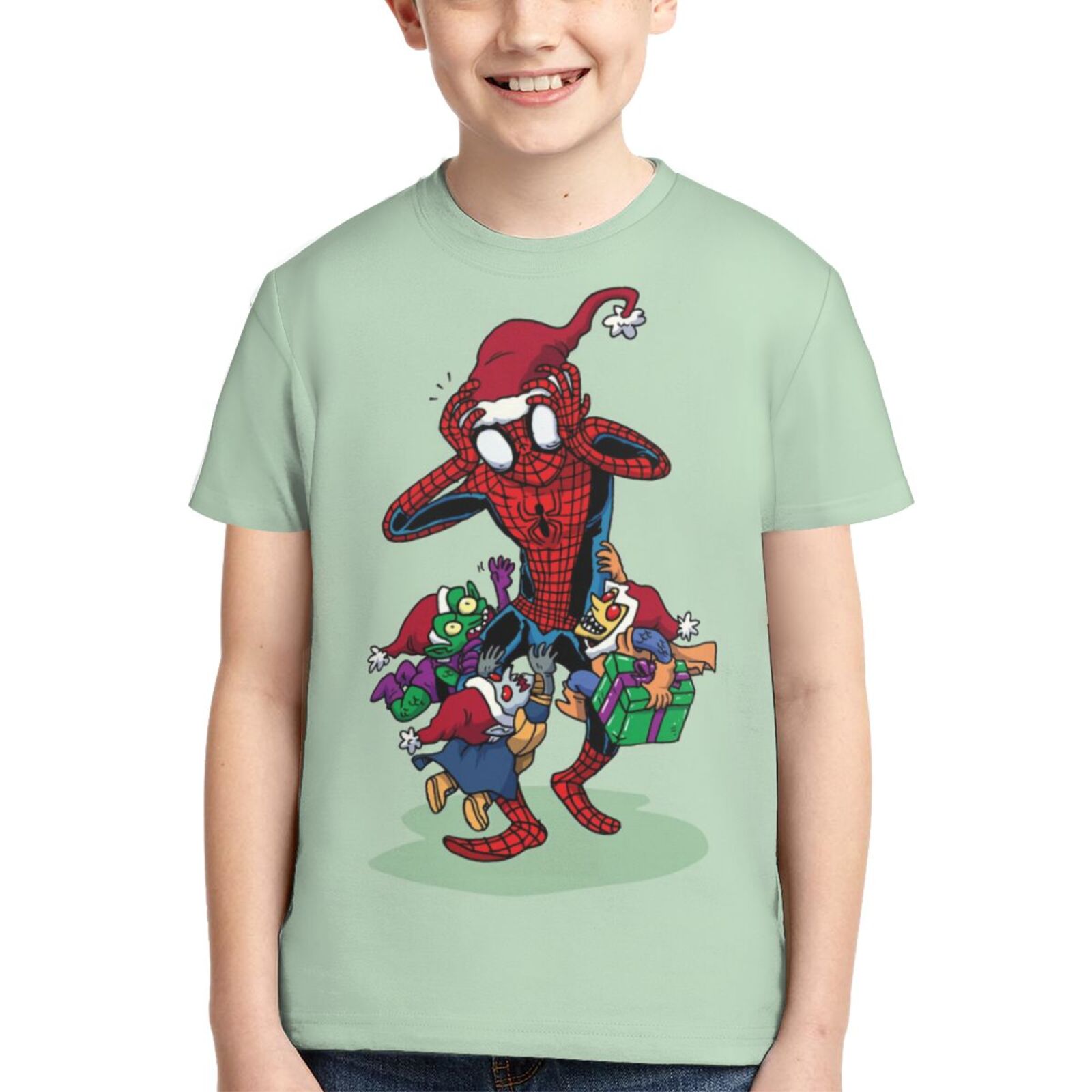 Kid's Christmas Spider-Man Crewneck Cool Short Sleeve Funny Graphic T Shirts for Youth Boys ...