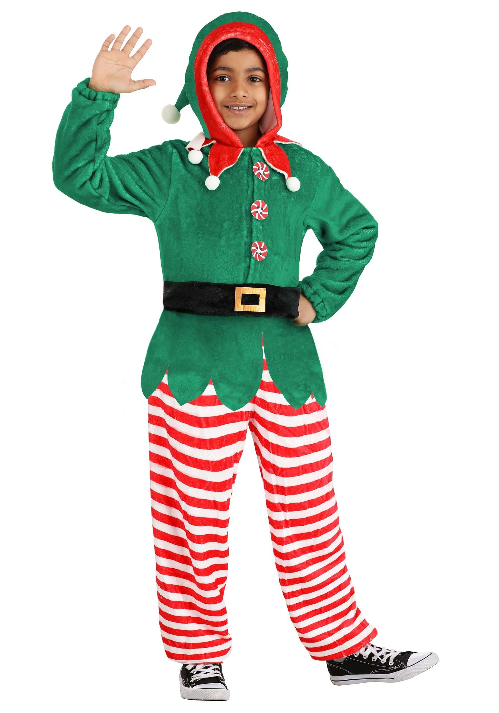 FUN Costumes Kid's Elf Onesie Costume, Green and Red Holiday Jumpsuit ...