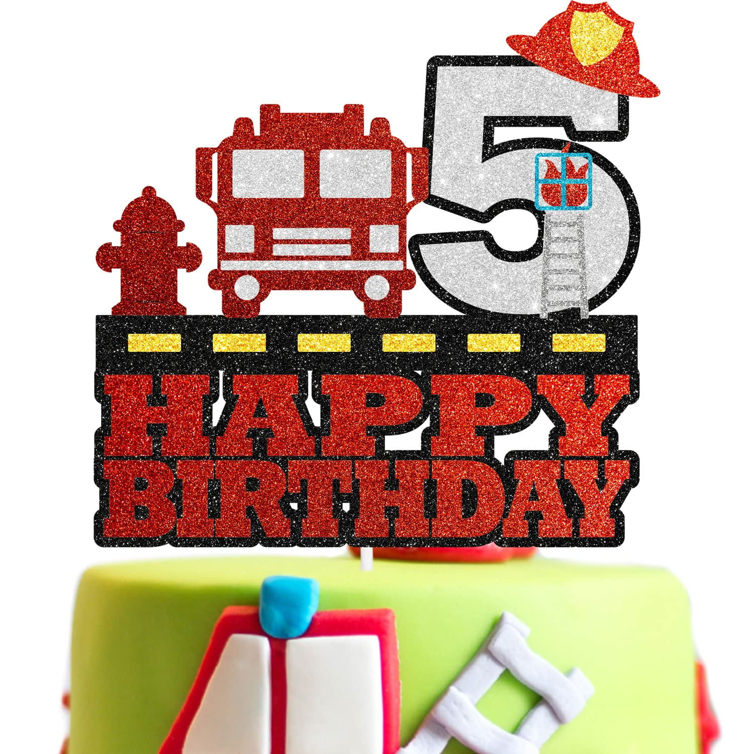 Kid's Firefighting Theme 5th Birthday Cake Topper - Fire Themed Party ...