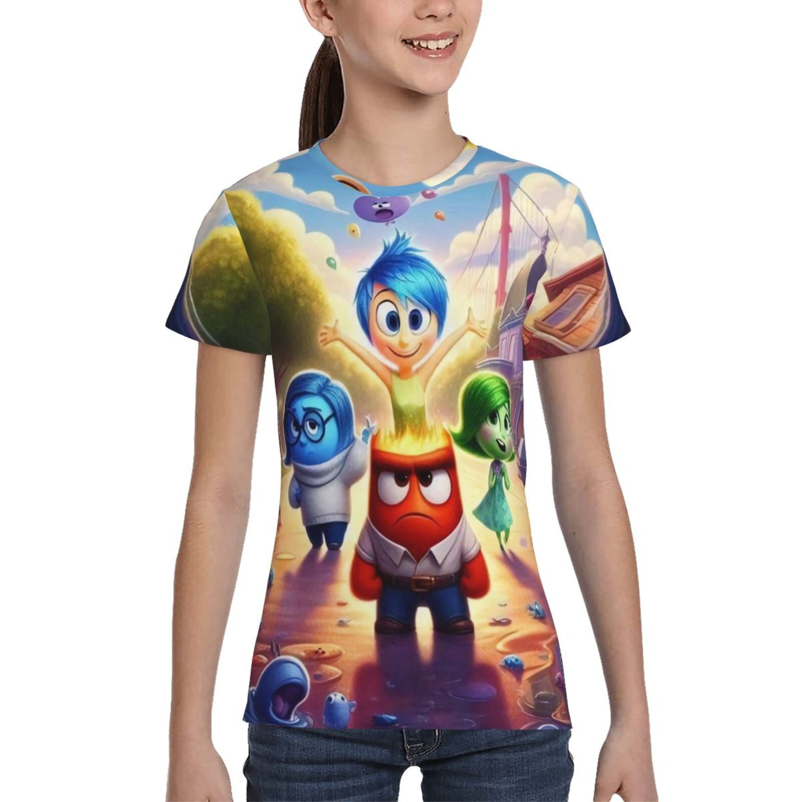 Kid's Girls Short Sleeve T-Shirt,Inside Out 2 Joy Angry Disgust Sadness ...