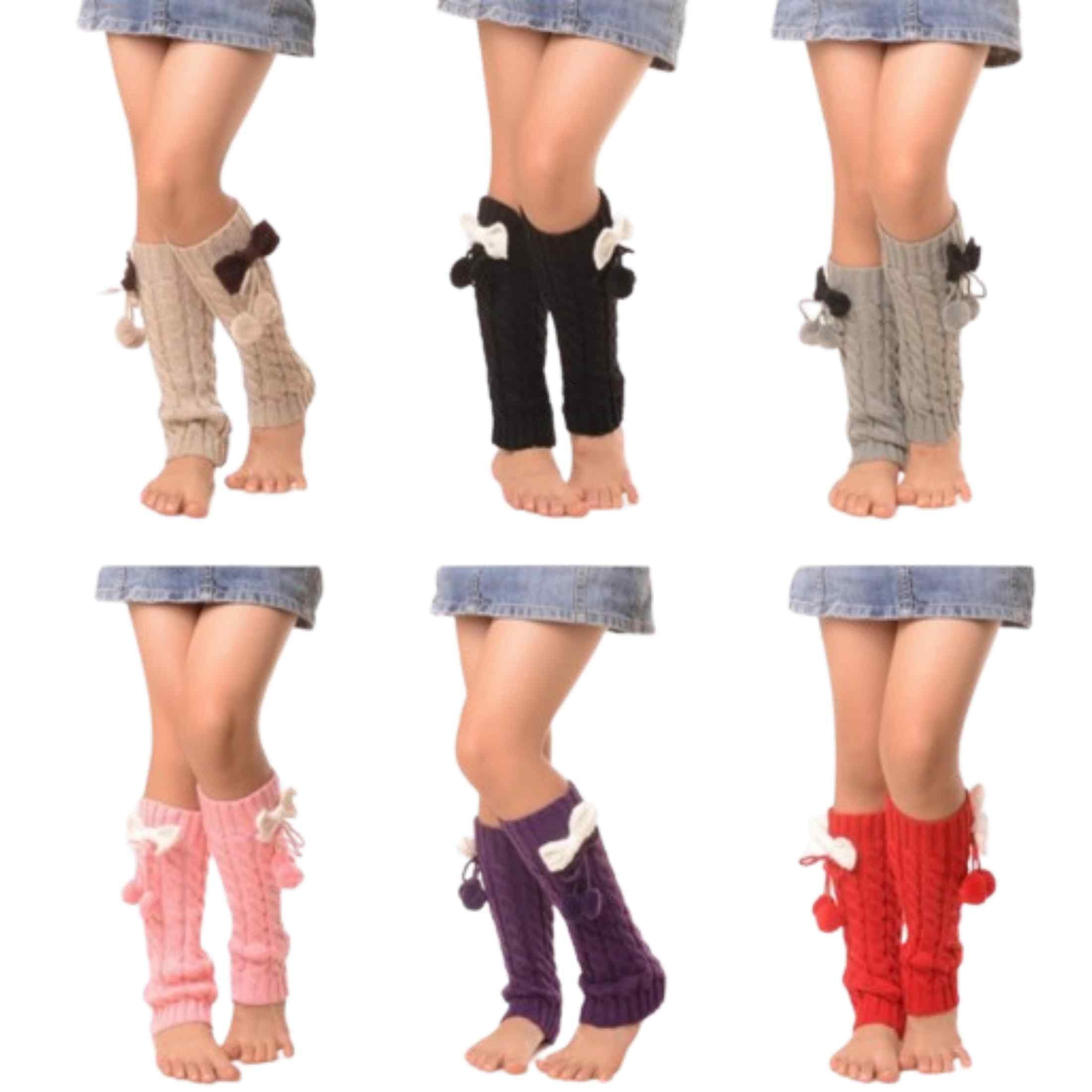 Kid's Knit Leg Warmer Set, Crochet Bow Tie/6 Assorted Colors, One Size ...