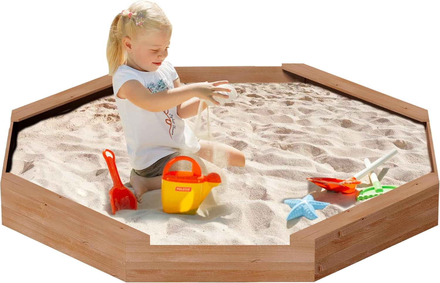 Kid's Large Octagonal Wooden Outdoor Sandbox, Outdoor Sandbox with ...
