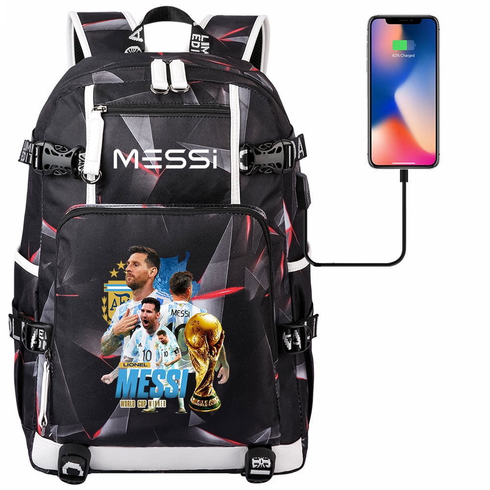 Kid's Lionel Messi Cartoon Pattern Backpack - USB Charging Port, Fits ...