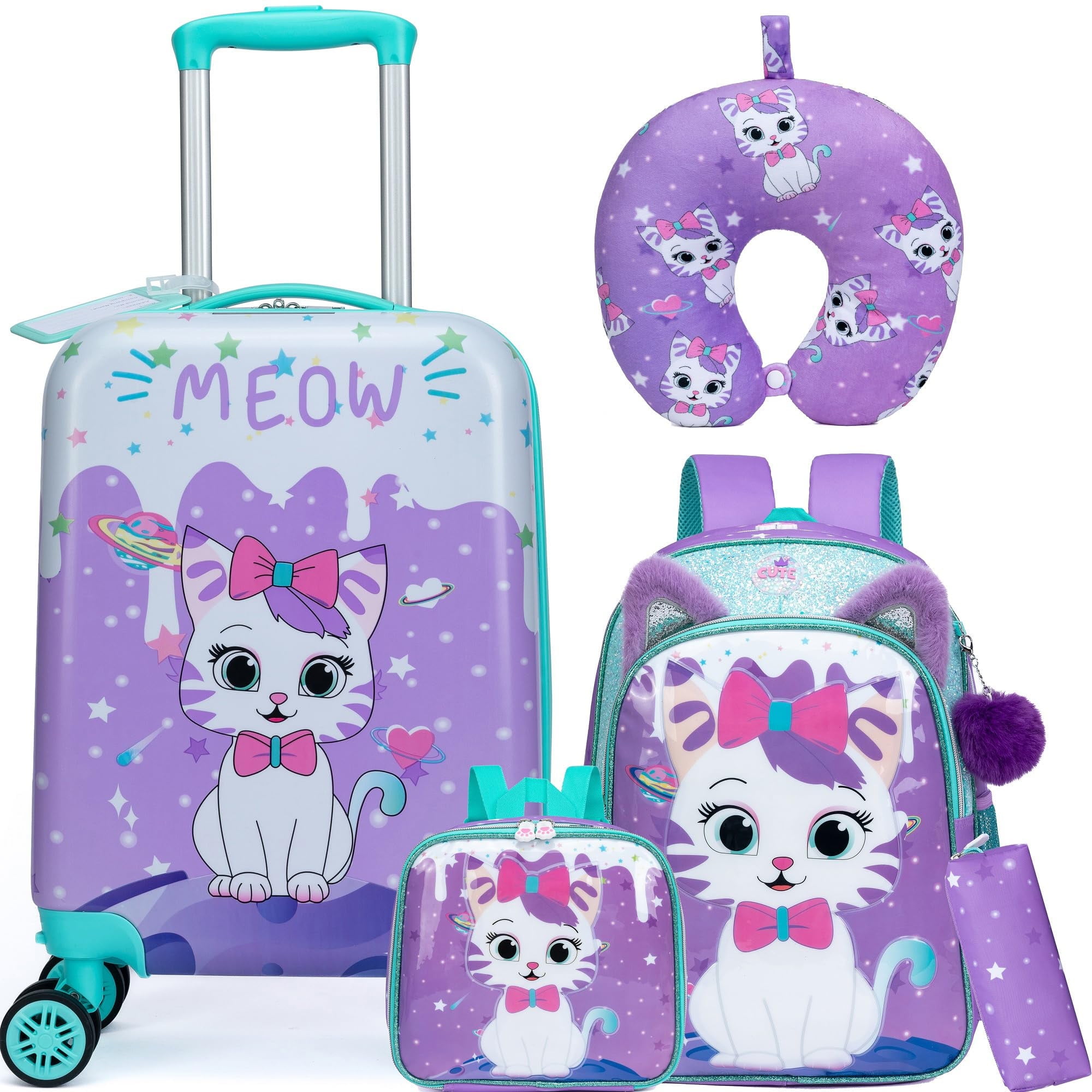Kid’s Luggage Set 5 Piece Suitcase Set 16’’ Hardside Luggage with ...