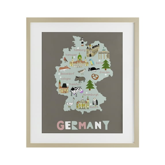 Kid's Map of Germany Birch Framed Print Under Glass, design by Carla ...