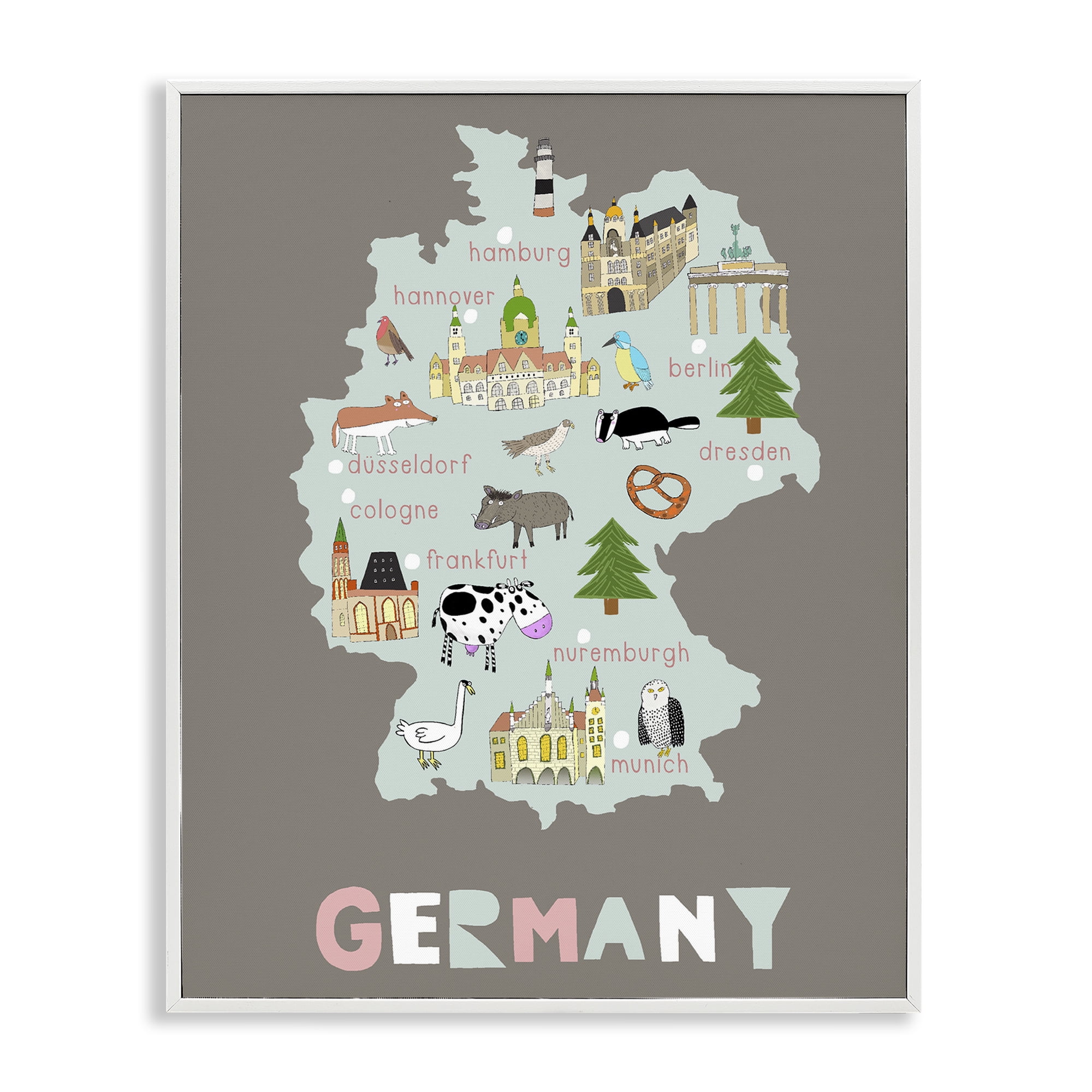 Kid's Map of Germany White Framed Giclee Art, design by Carla Daly ...