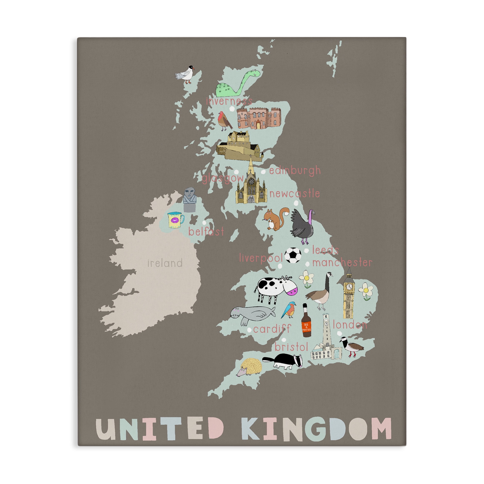 Kid's Map of United Kingdom Canvas Wall Art, design by Carla Daly ...