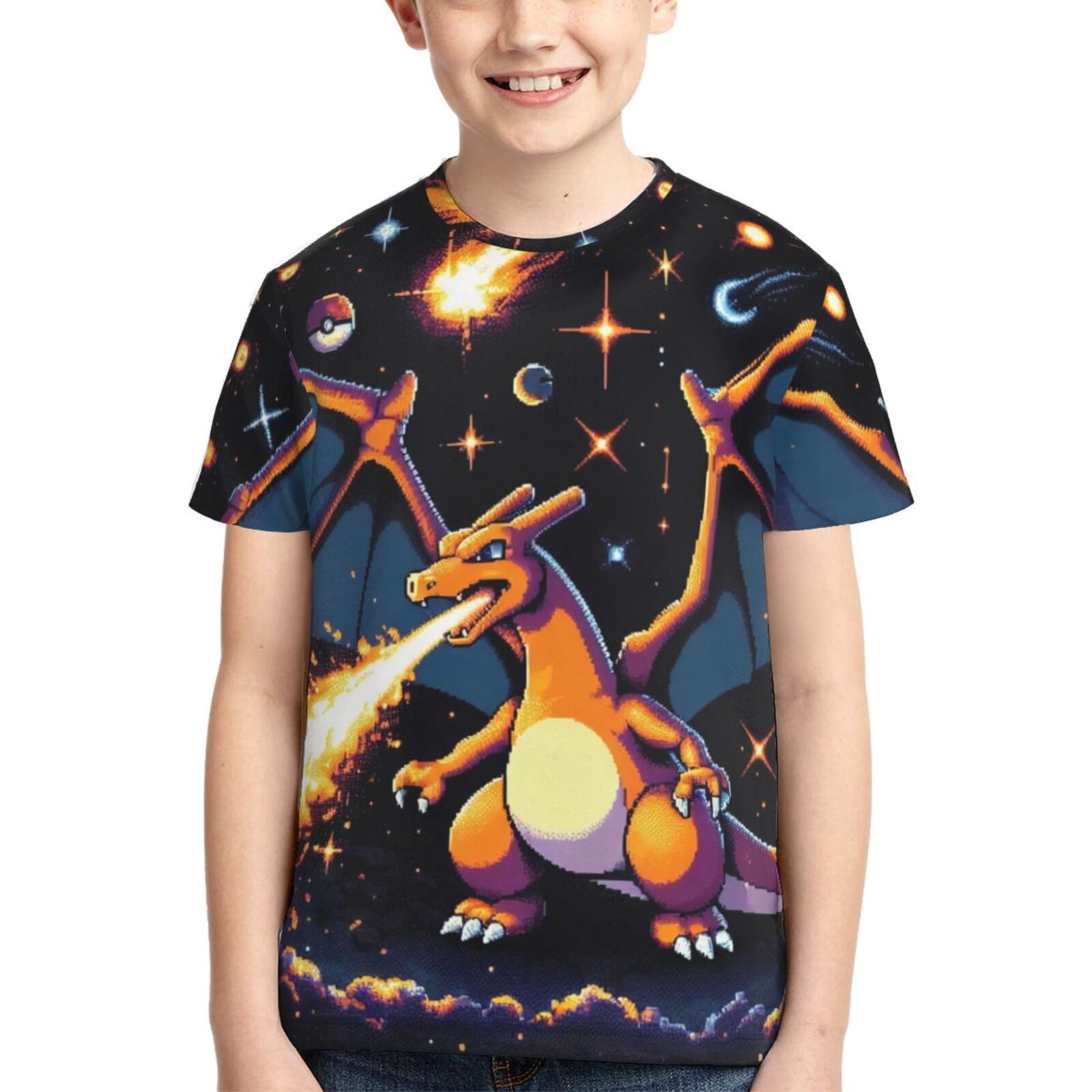 Kid's Pokémon Pikachu Charizard Crewneck Cool Short Sleeve Funny ...