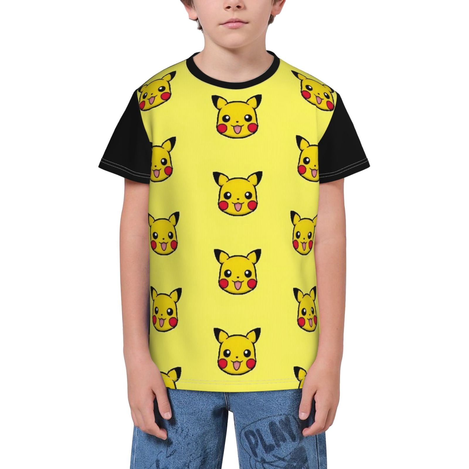 Kid's Pokémon -Pikachu head Crewmate Short Sleeve T-Shirt for Kids Boys ...