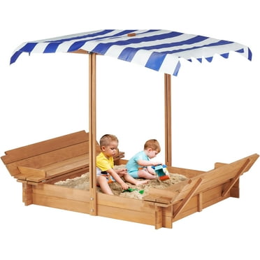 Gymax Large Wooden Kids Pirate Ship Sandbox with Storage and Fabric ...
