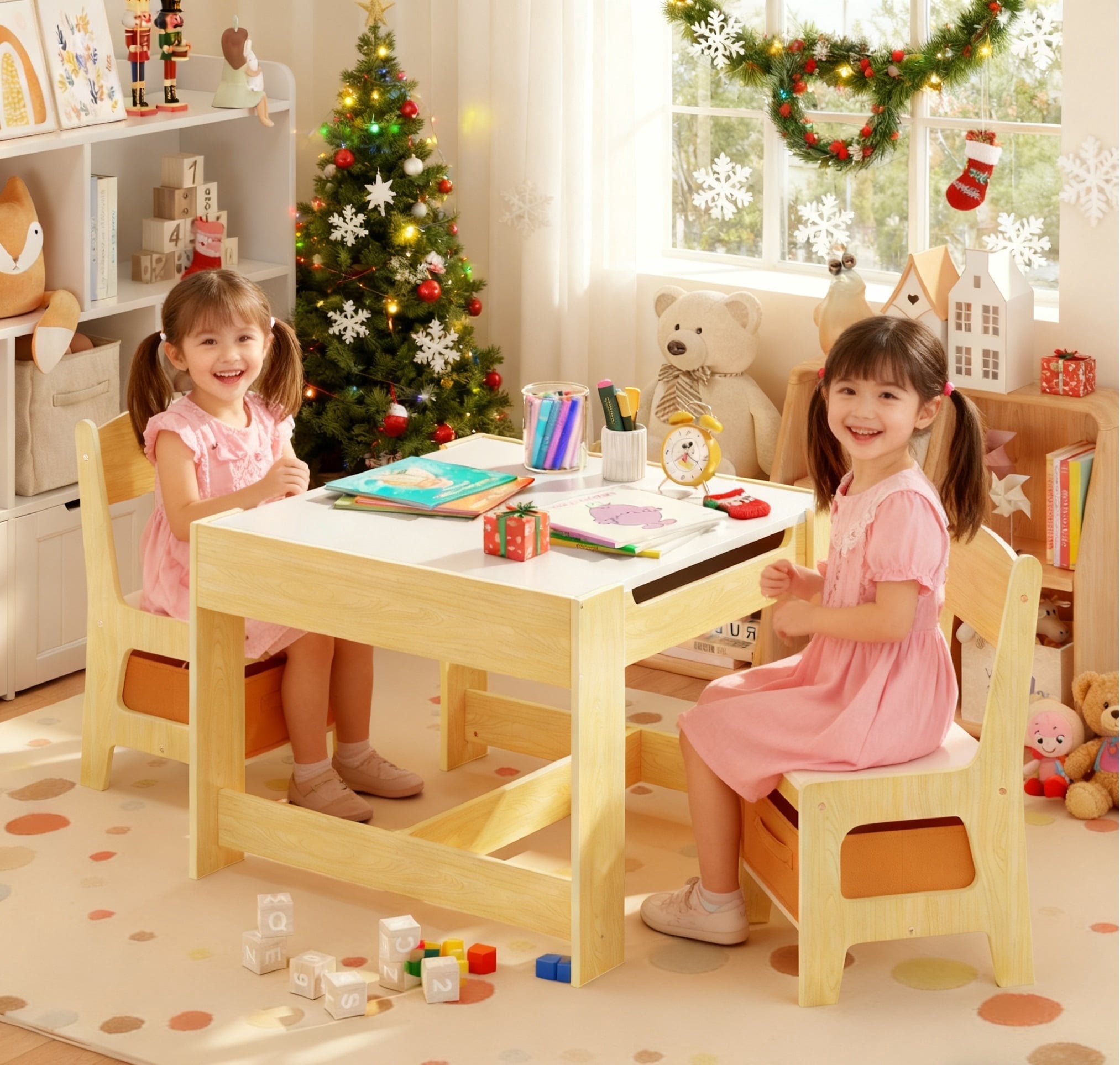 Kid's Table and Chairs Set, Asofer Toddler Craft Table with Removable ...