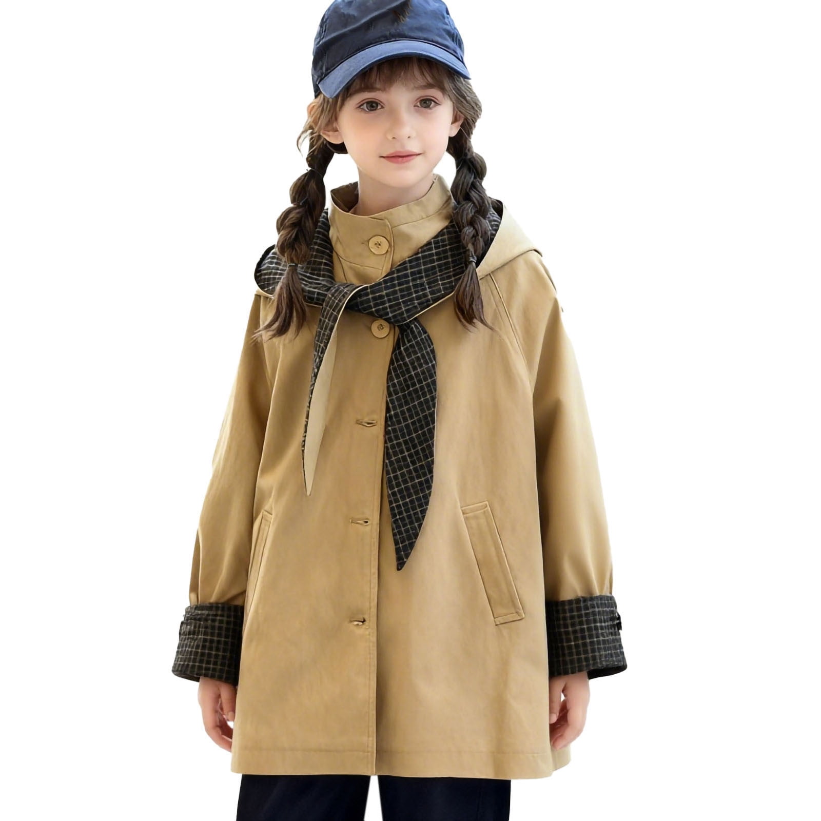 Kid's Trench Coat Plaid Patchwork Single Breasted Stander Collar ...