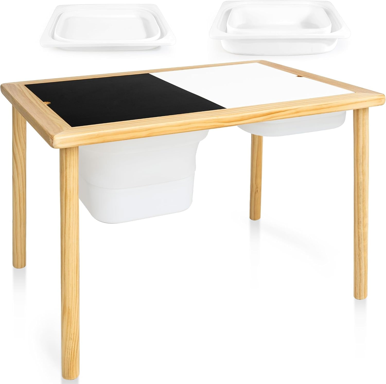 Kid's Wooden Sensory Table with 2 Storage Bins, Play Sand & Water Table ...